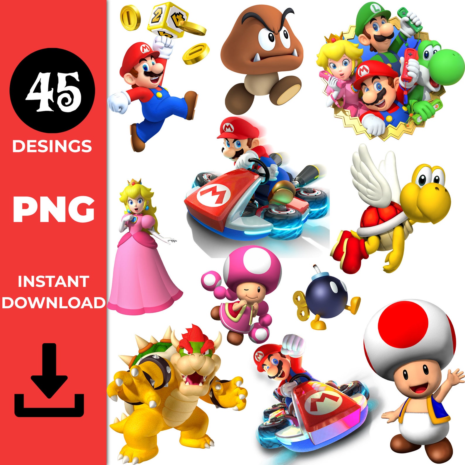 Instant Download Mario 45 PNG Mario Party Supplies Mario - Etsy