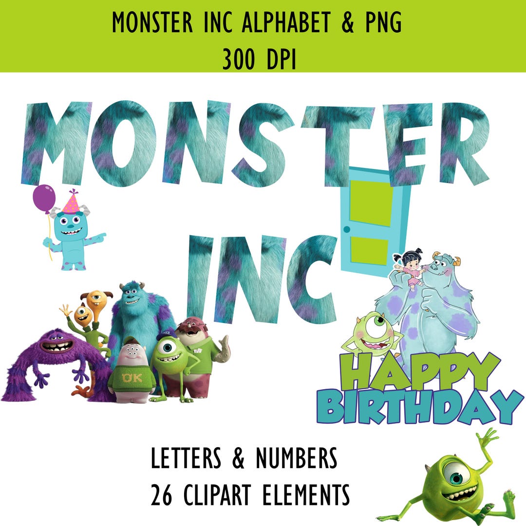 Monster Inc Alphabet PNG Bundle, Clipart Letters & Numbers (digital ...