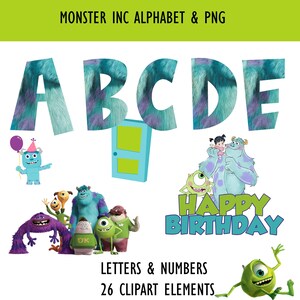 Monster Inc Alphabet PNG Bundle, Clipart Letters & Numbers (digital ...