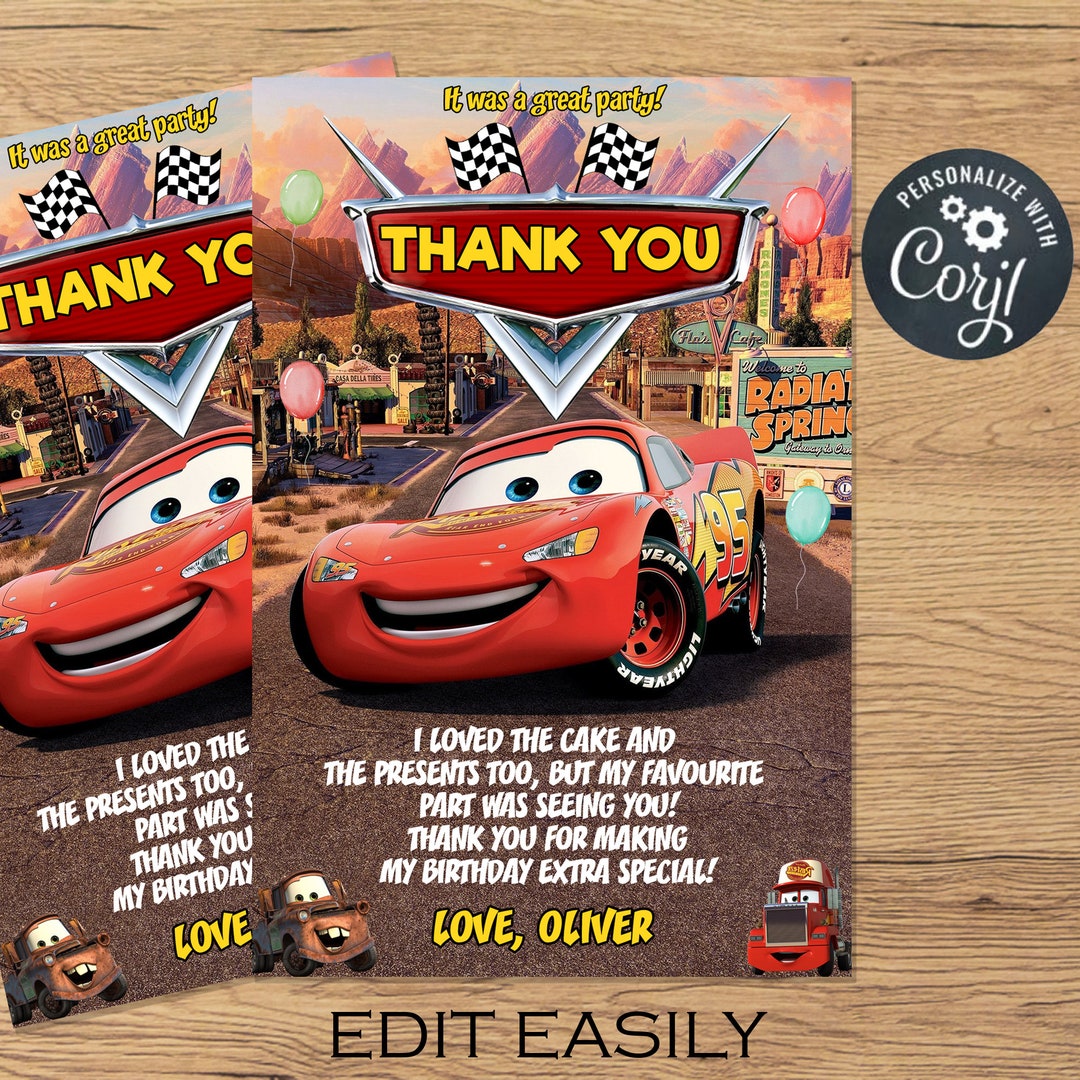 Cars Thank You Tags, Lightning Mcqueen Birthday, Cars Thank You Gifts ...