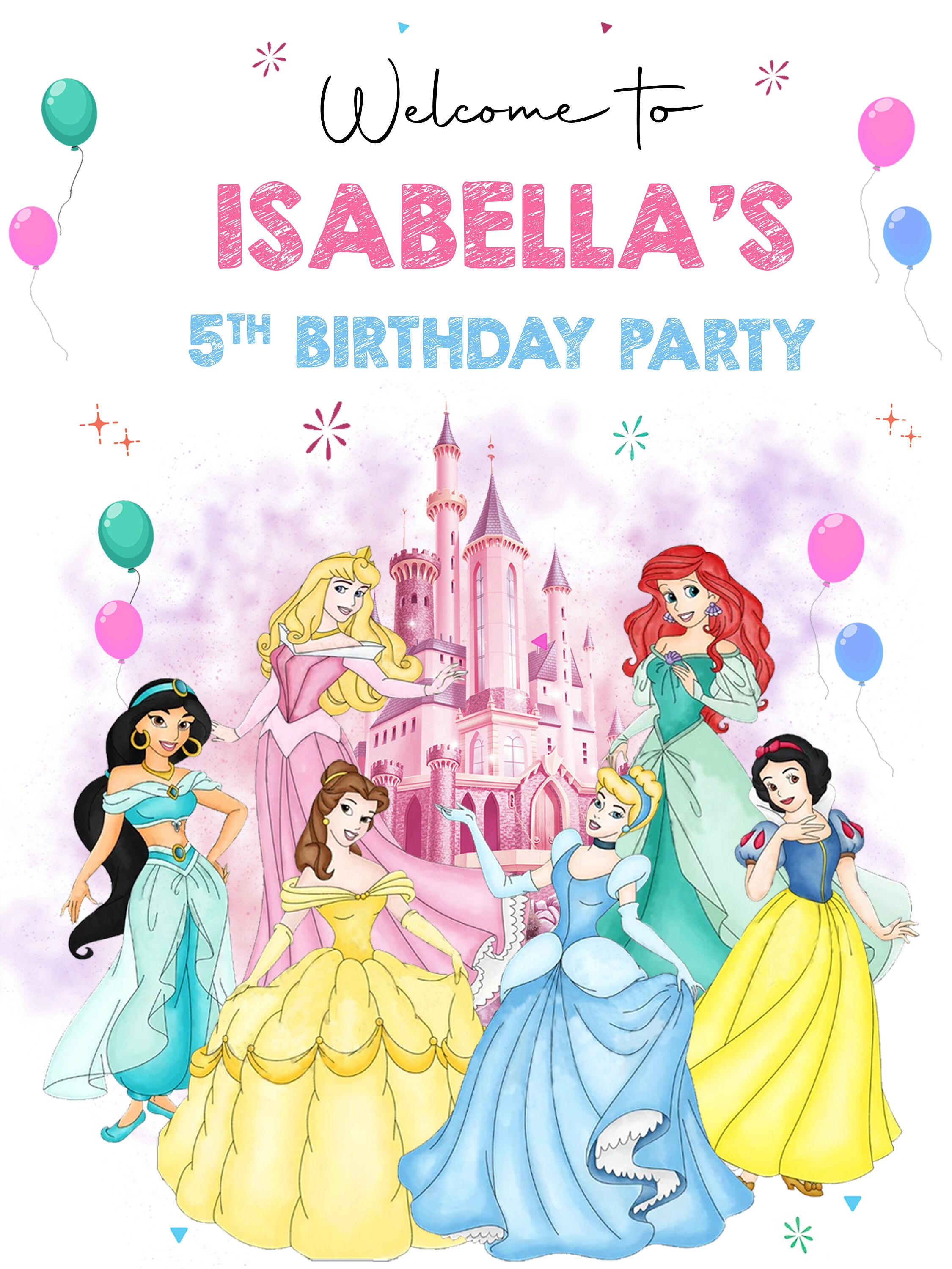 Disney Princess Welcome Sign, Personalised Princess Birthday Welcome ...