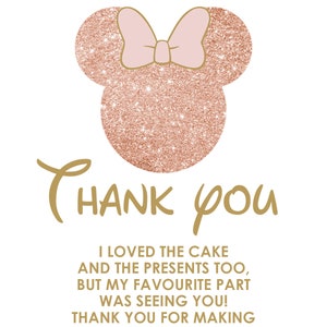 Editable Minnie Mouse Boho Thank You Card, Minnie Mouse Thank You Note ...