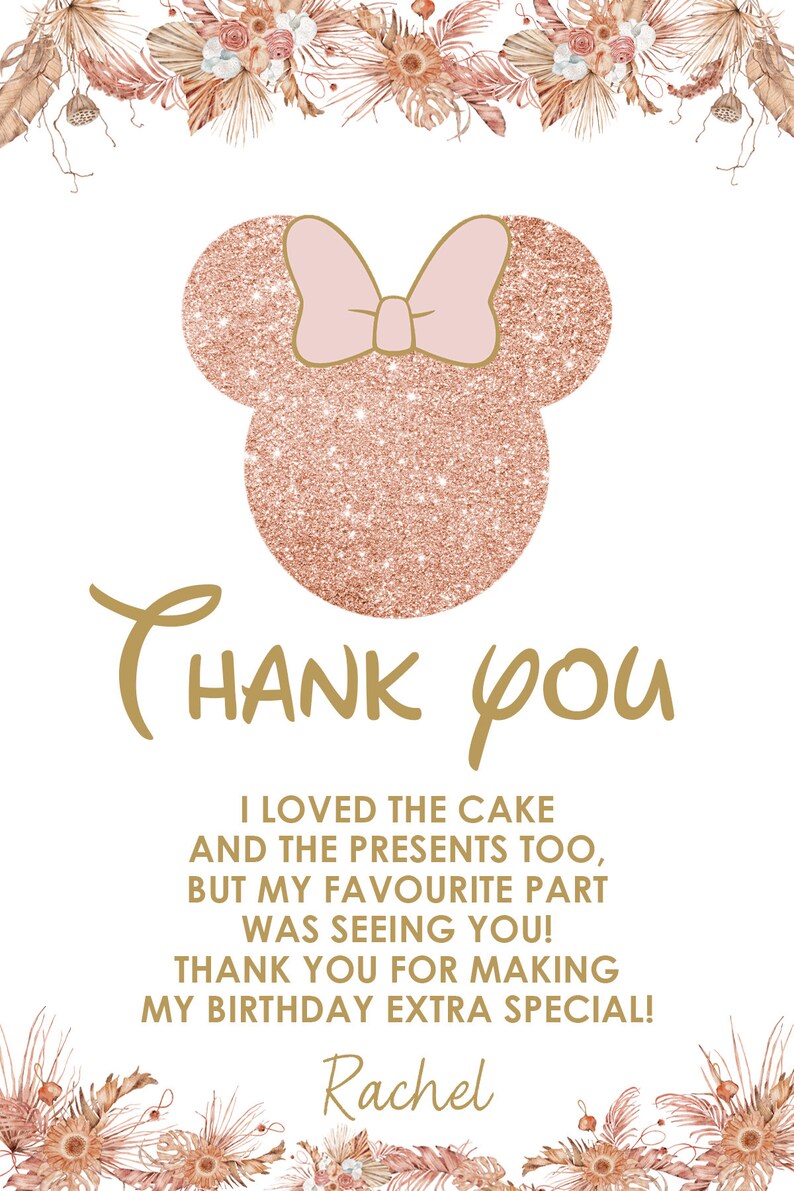 Editable Minnie Mouse Boho Thank You Card Minnie Mouse Thank - Etsy