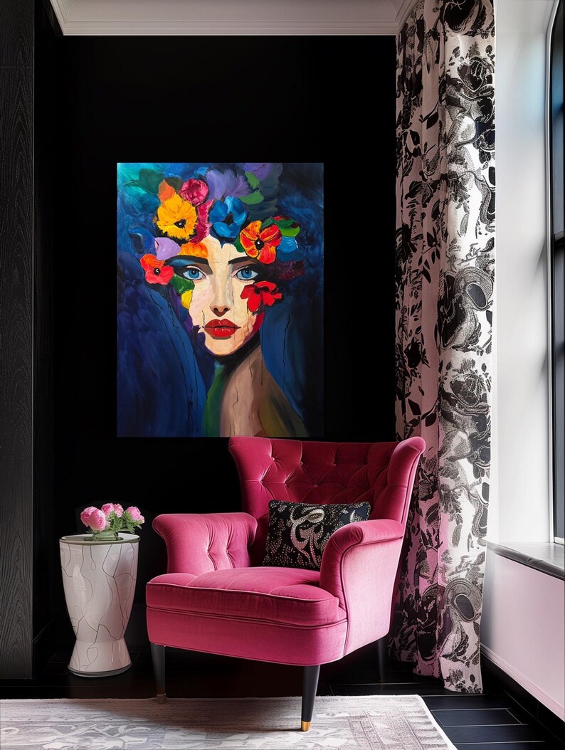 Colorful Floral Crown Abstract Painting, Abstract Portrait, Original ...