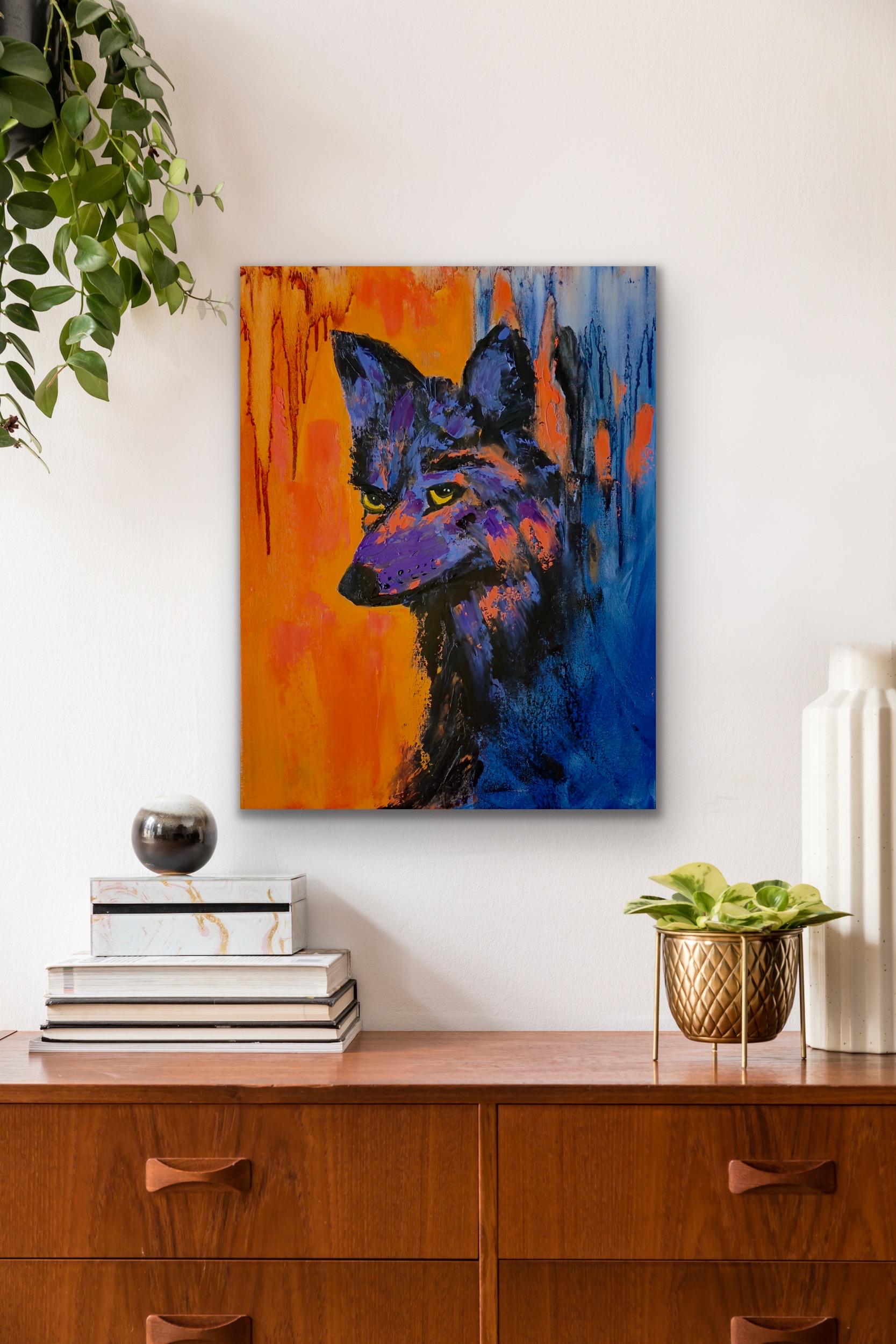 Fierce Spirit Original Wolf Oil Painting, Expressive Wildlife Art, Bold ...
