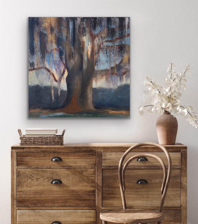 Ancient Tree of Serenity - Mystical Oil Painting With Sprawling Moss ...