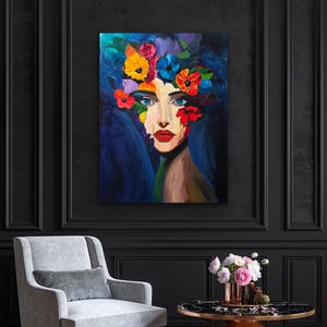 Colorful Floral Crown Abstract Painting, Abstract Portrait, Original ...