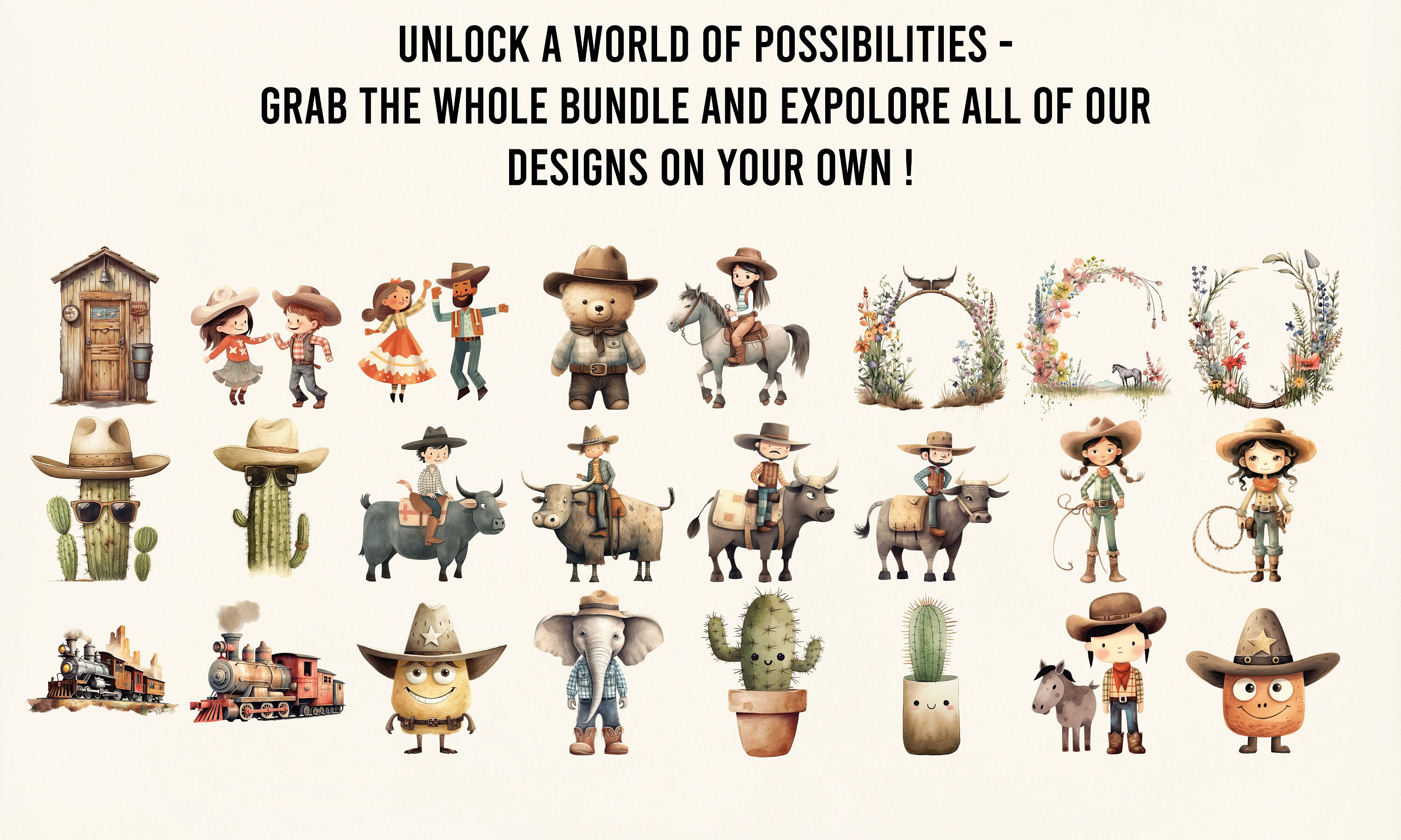 300 Wild West Bundle Western Clipart Texas Horse Ranch Cowboy Bundle ...