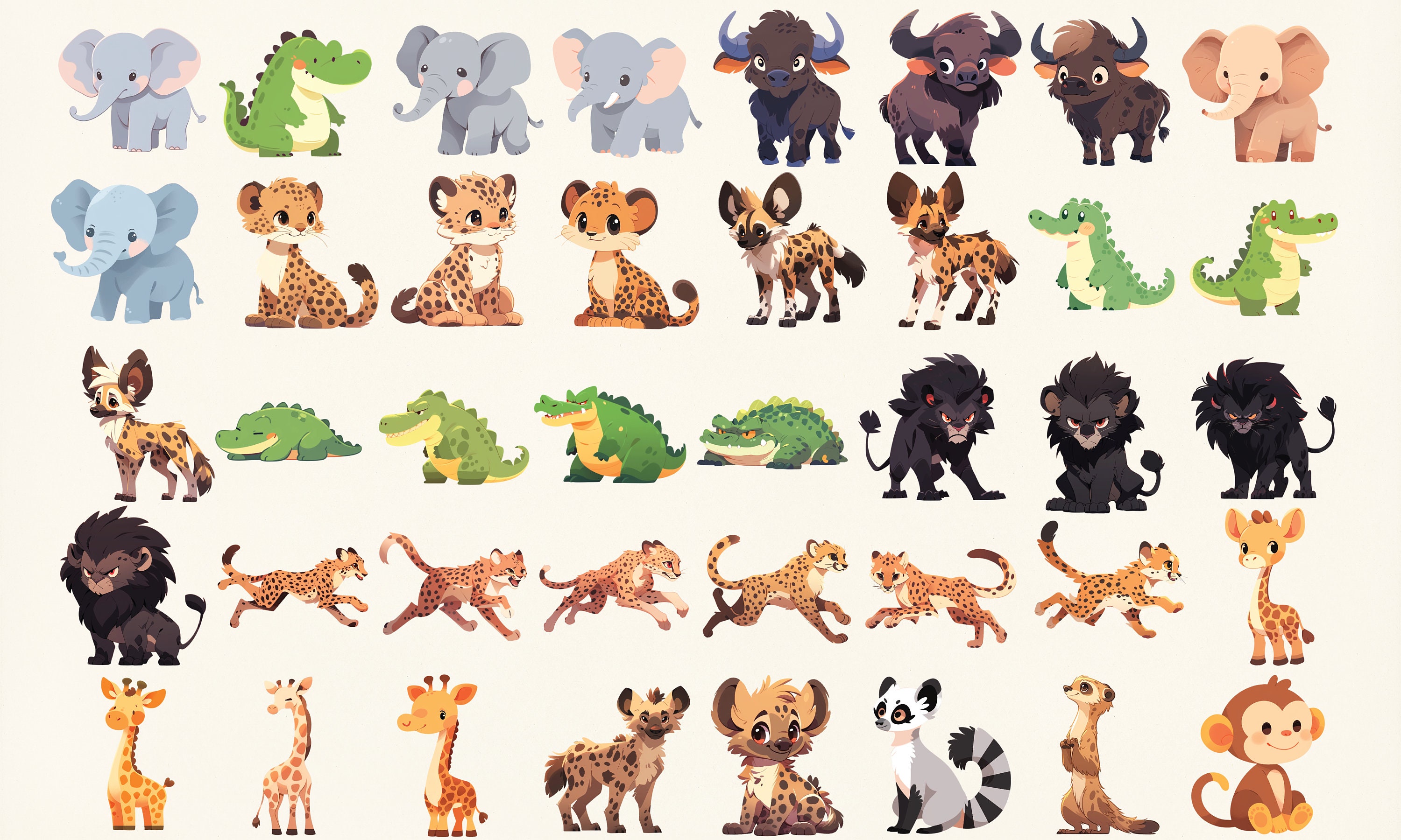 200 Cute Safari Bundle, Safari Animals Watercolor Clipart, Elephant ...