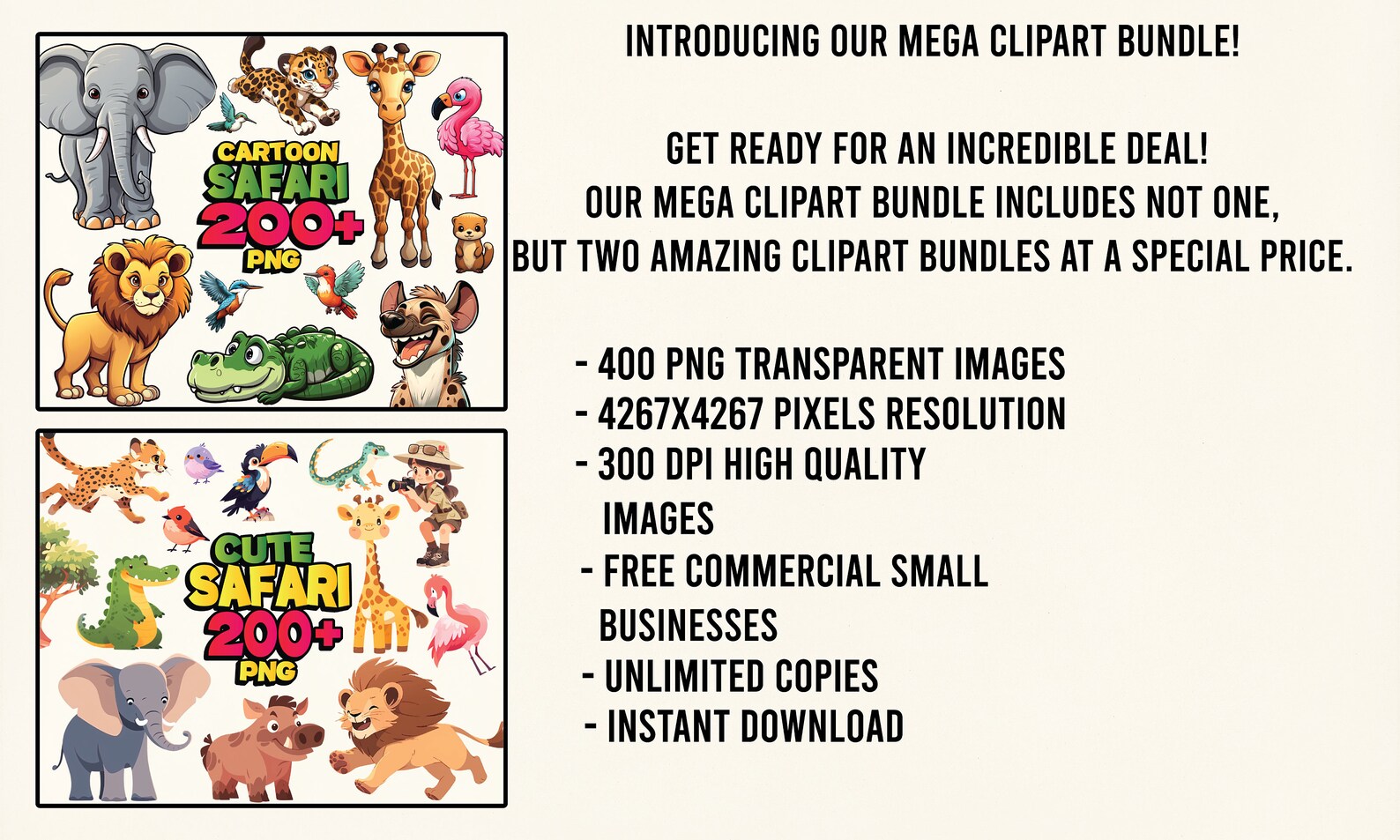 400+ Mega Safari Bundle, Safari Animals Watercolor Clipart, Elephant ...
