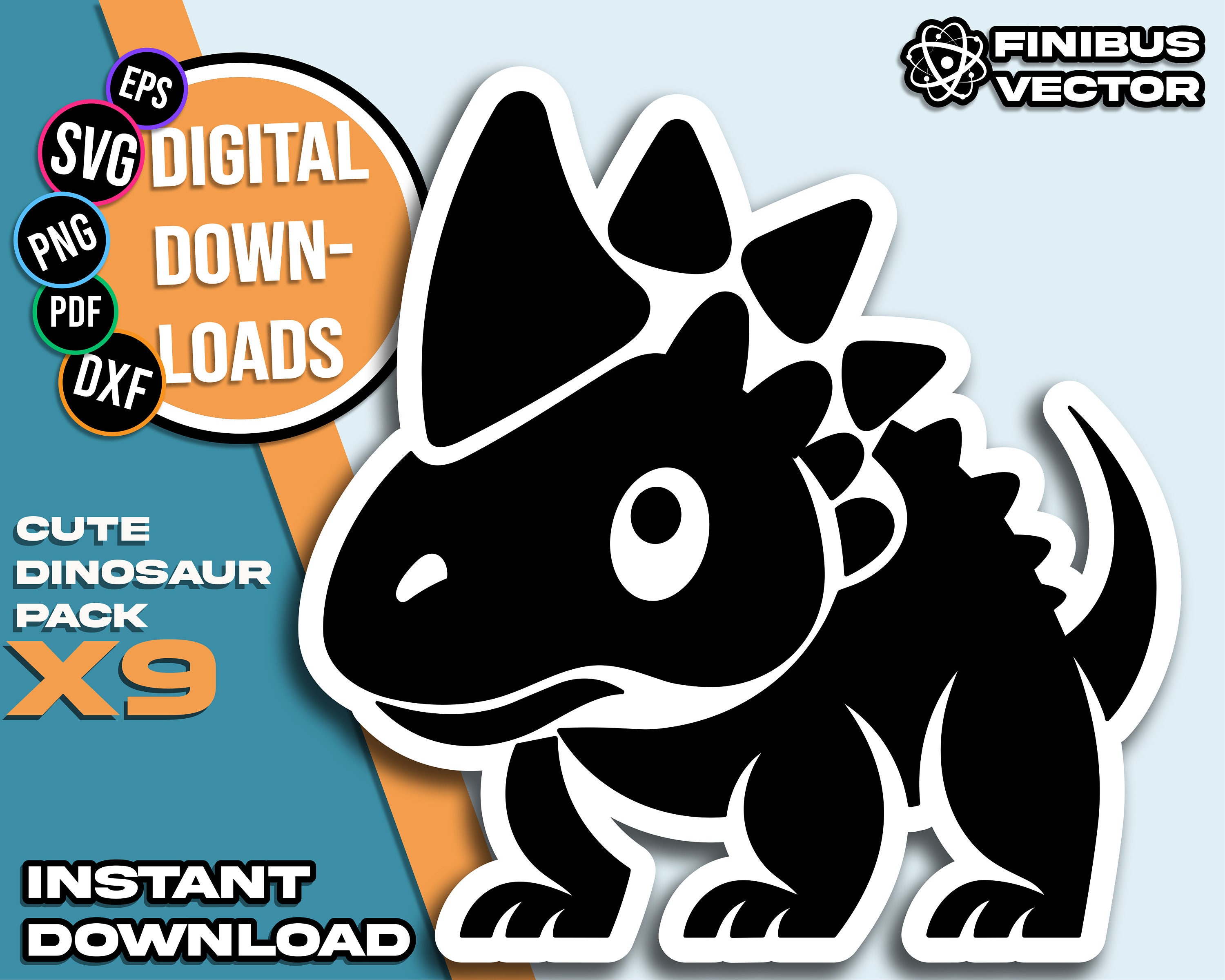 Triceratops Svg Cute Dinosaur Clipart Bundle Silhouette & PNG Images ...