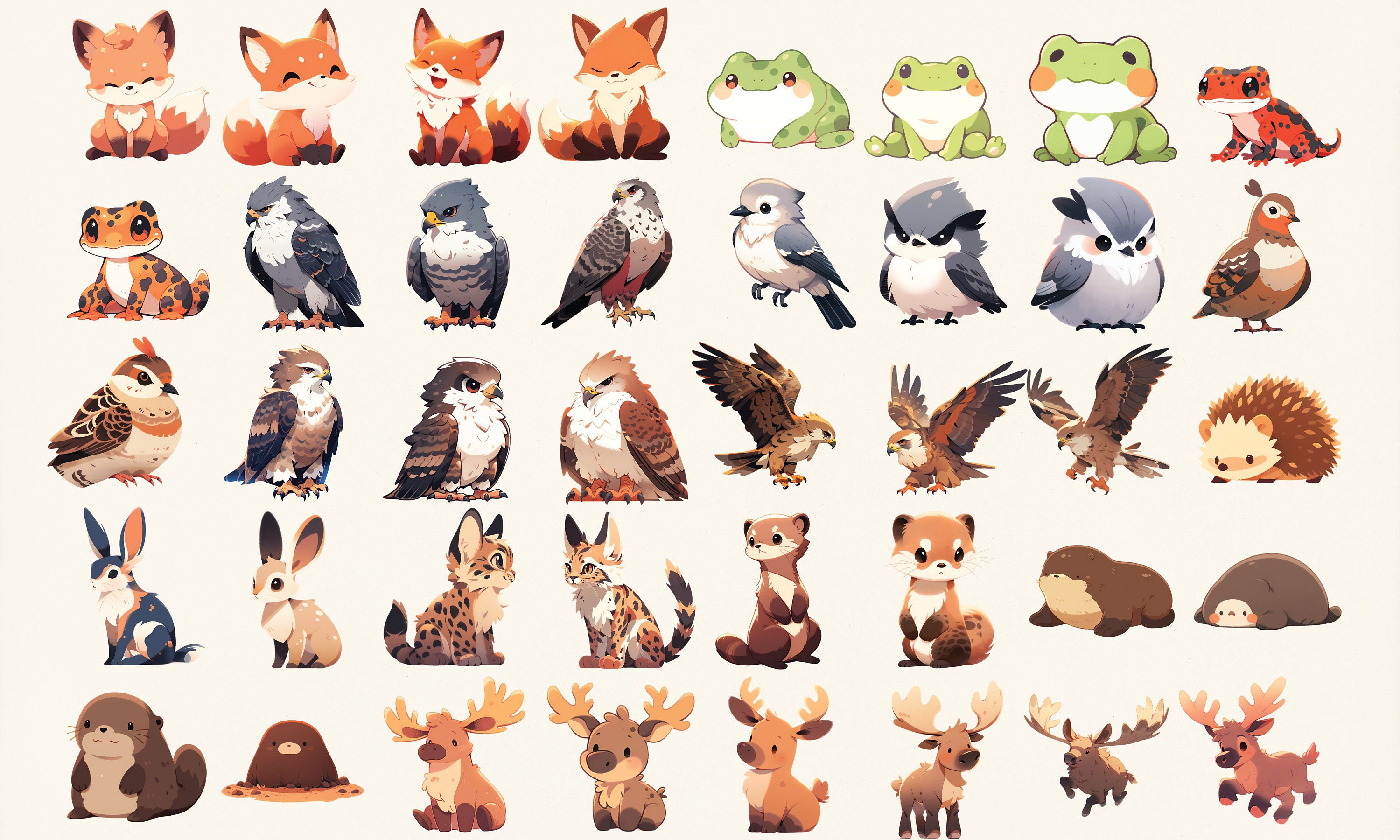 150+ Chibi Woodland Animals Clipart Watercolor Bundle, Commercial Use ...