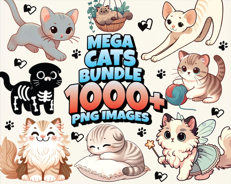 Mega Cats Clipart Bundle | 1000+ High Quality 300DPI Images ...
