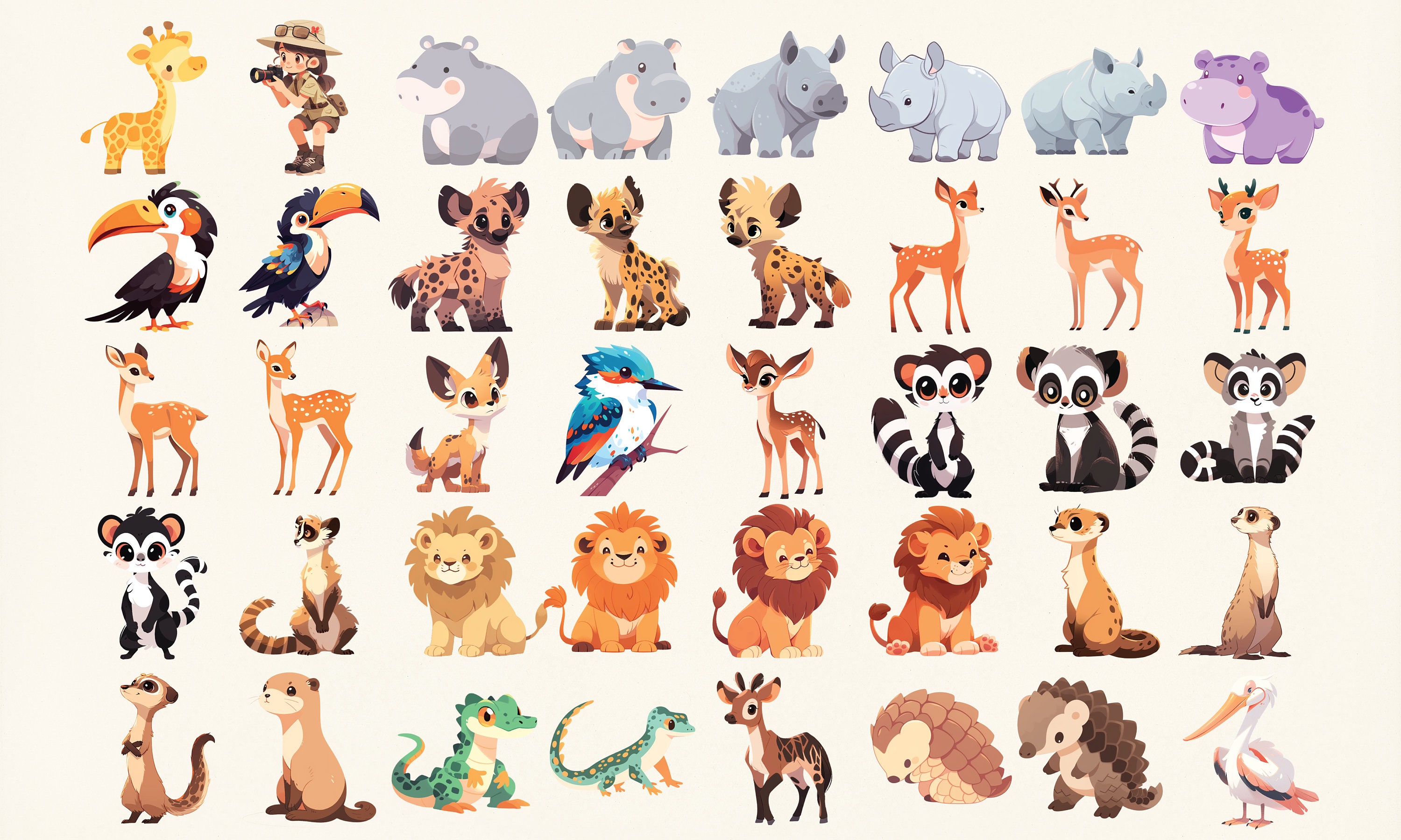 200 Cute Safari Bundle, Safari Animals Watercolor Clipart, Elephant ...