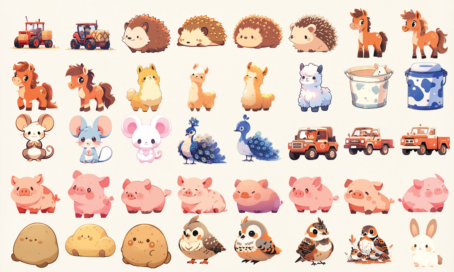 200+ Chibi Farm Bundle, Farm Clipart, Watercolor Farm, Nursery Clipart ...