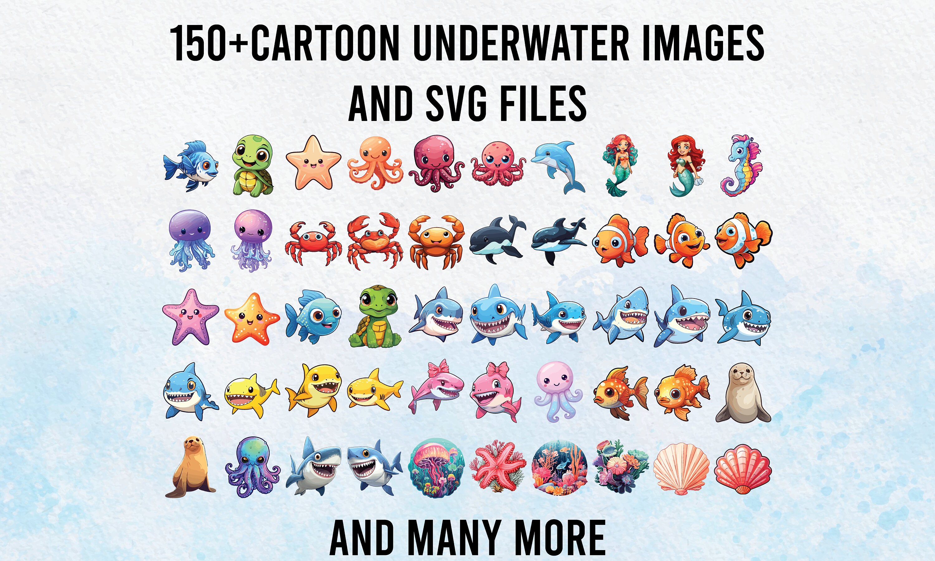 300 Underwater Mega Clipart Bundle Under the Sea Pngs, Cute Sea Animals ...