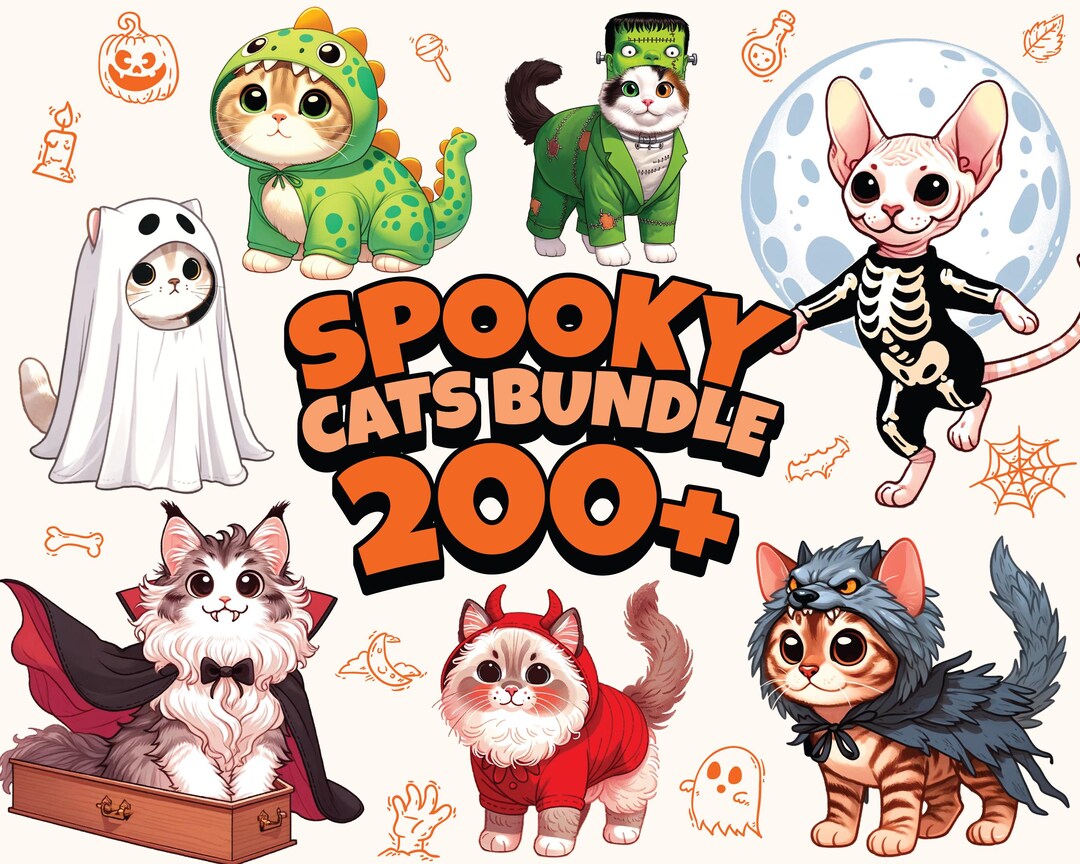 Spooky Cats Clipart Bundle | 200+ High Quality 300DPI Images ...