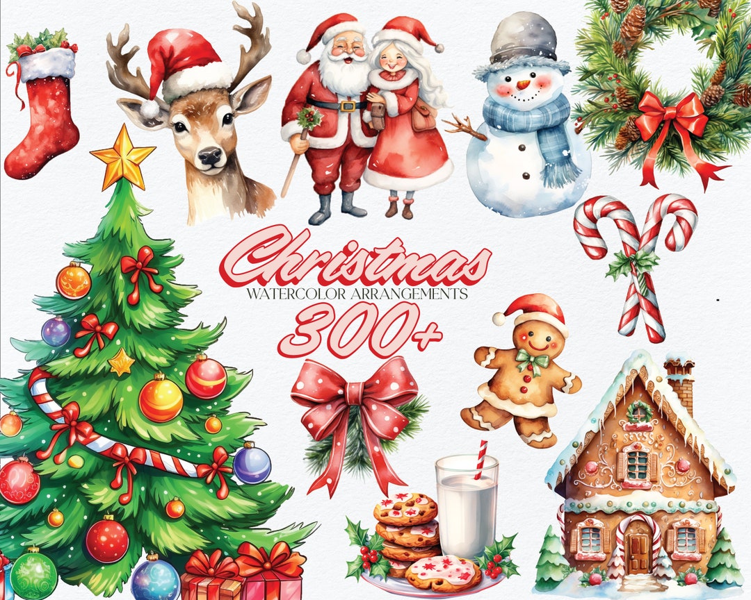 300+ Watercolor Christmas Clipart Bundle , Santa Claus Clipart ...