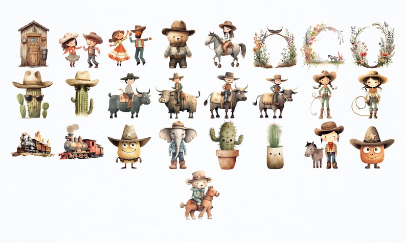 Cute Watercolor Western Clipart Texas Horse Ranch Cowboy Bundle PNG ...