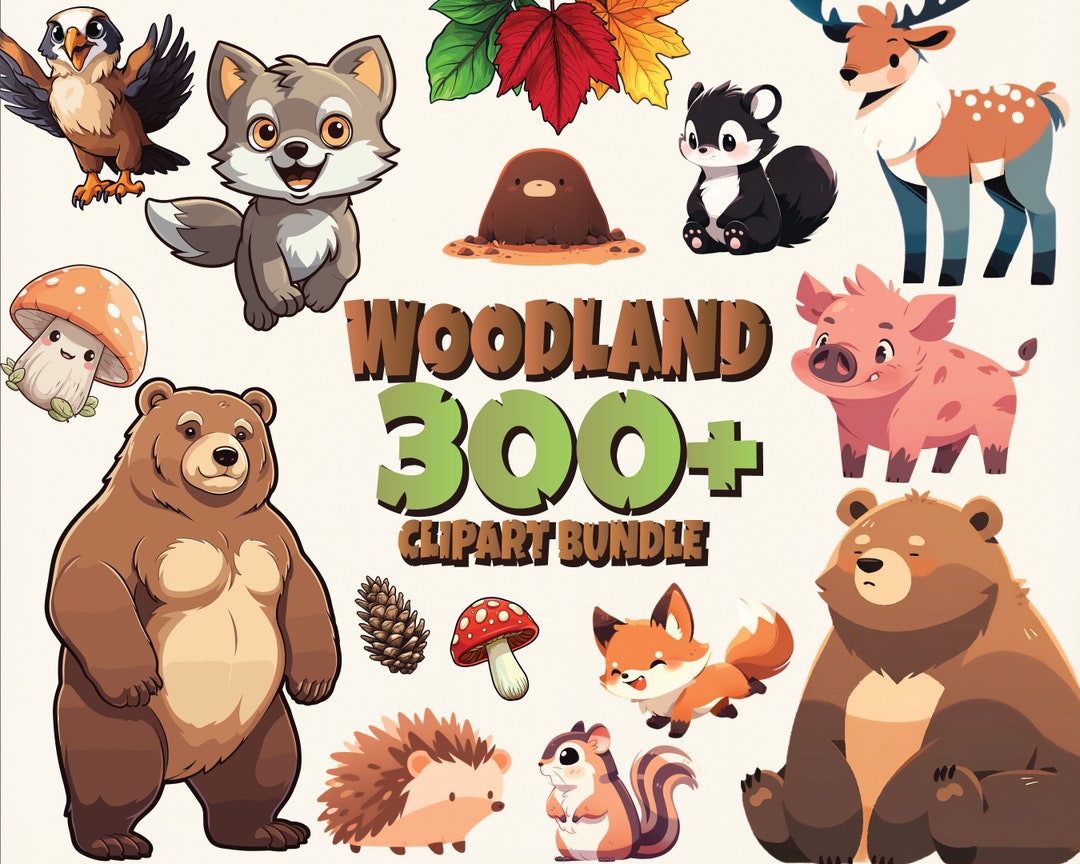 300+ Mega Woodland Bundle Animals Clipart Watercolor Bundle, Commercial ...