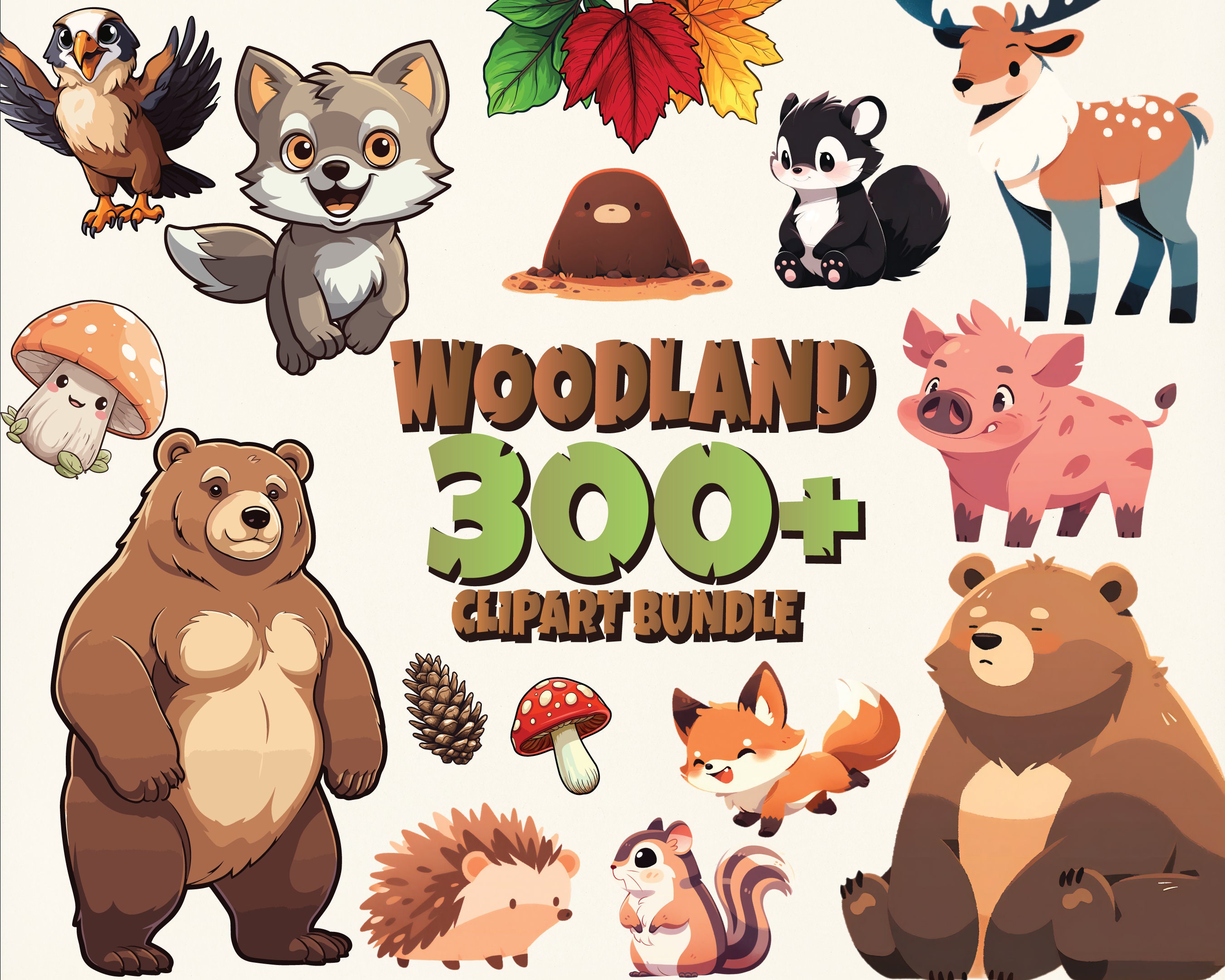 300 Mega Woodland Bundle Animals Clipart Watercolor Bundle, Commercial ...