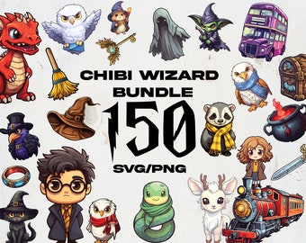 Chibi Wizard School Clipart, Watercolor Cute Witch Illustration Sticker ...