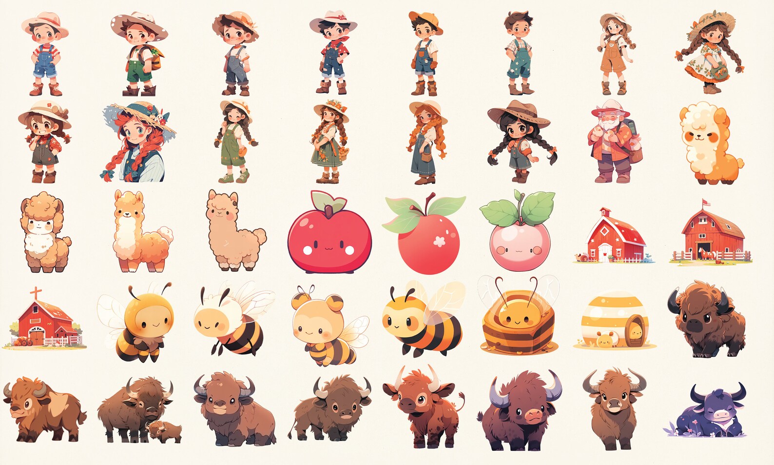 200+ Chibi Farm Bundle, Farm Clipart, Watercolor Farm, Nursery Clipart ...
