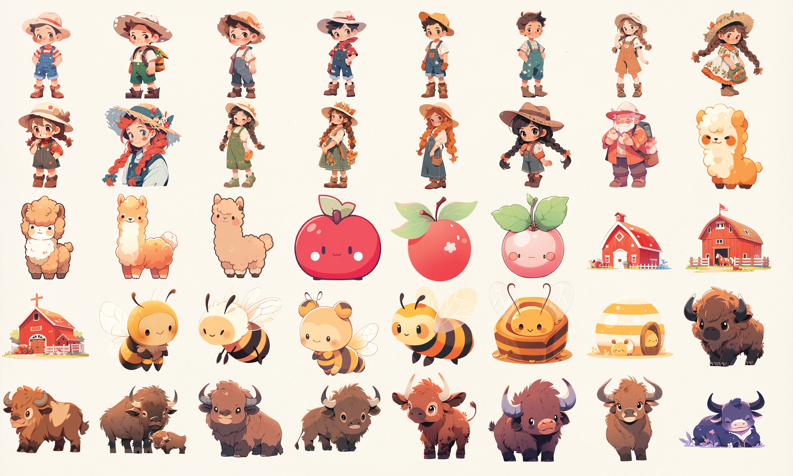 200+ Chibi Farm Bundle, Farm Clipart, Watercolor Farm, Nursery Clipart ...