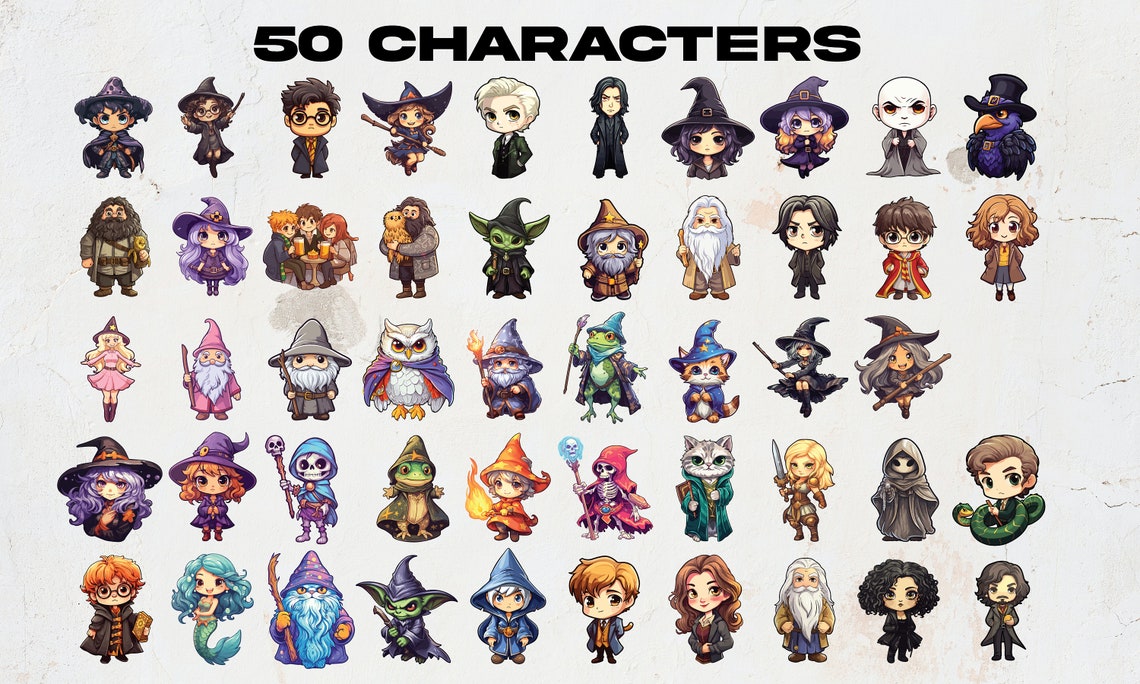 Chibi Wizard School Clipart Cute Witch Illustration Sticker Use Kawaii ...