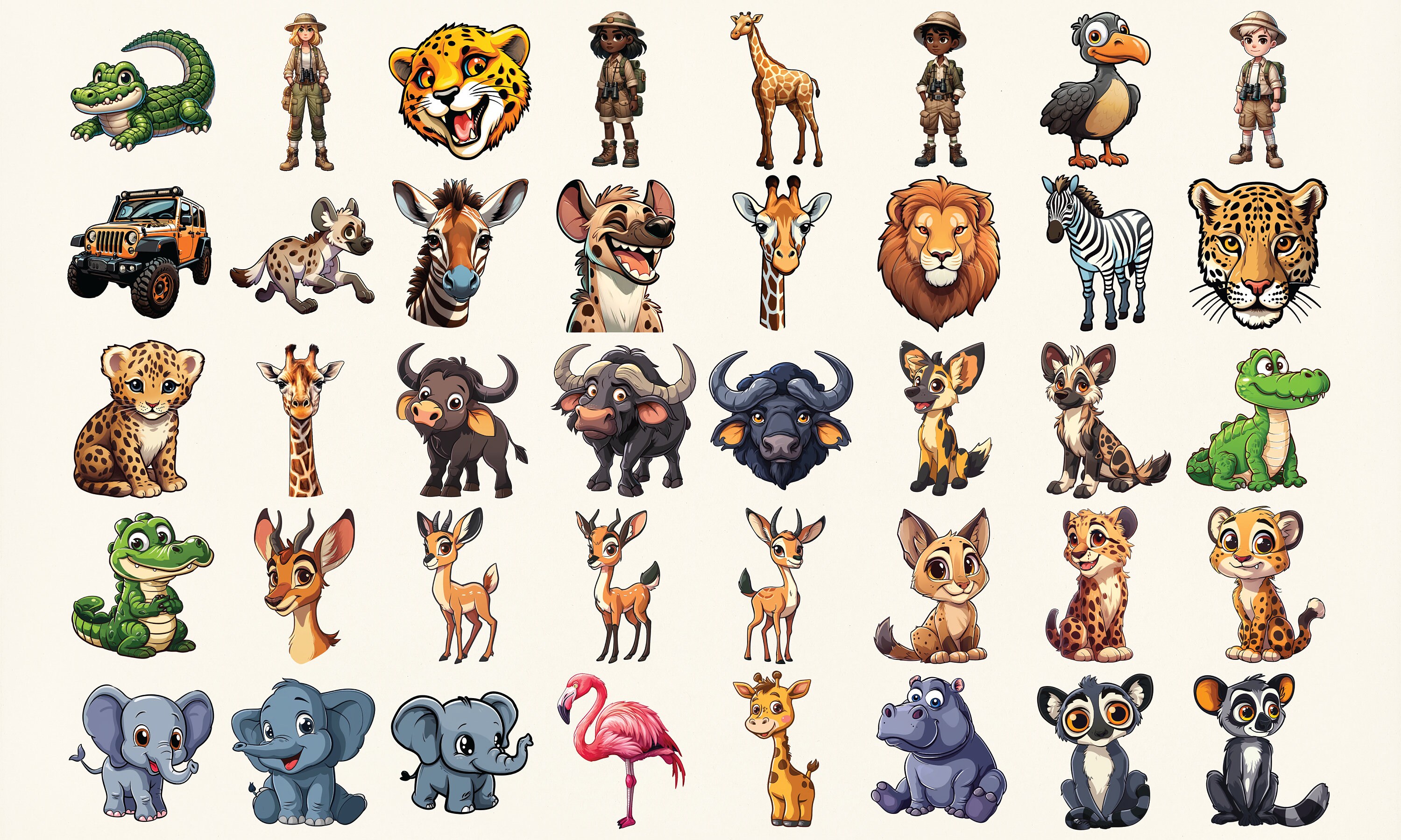 200+ Cartoon Safari Bundle, Safari Animals Watercolor Clipart, Elephant ...