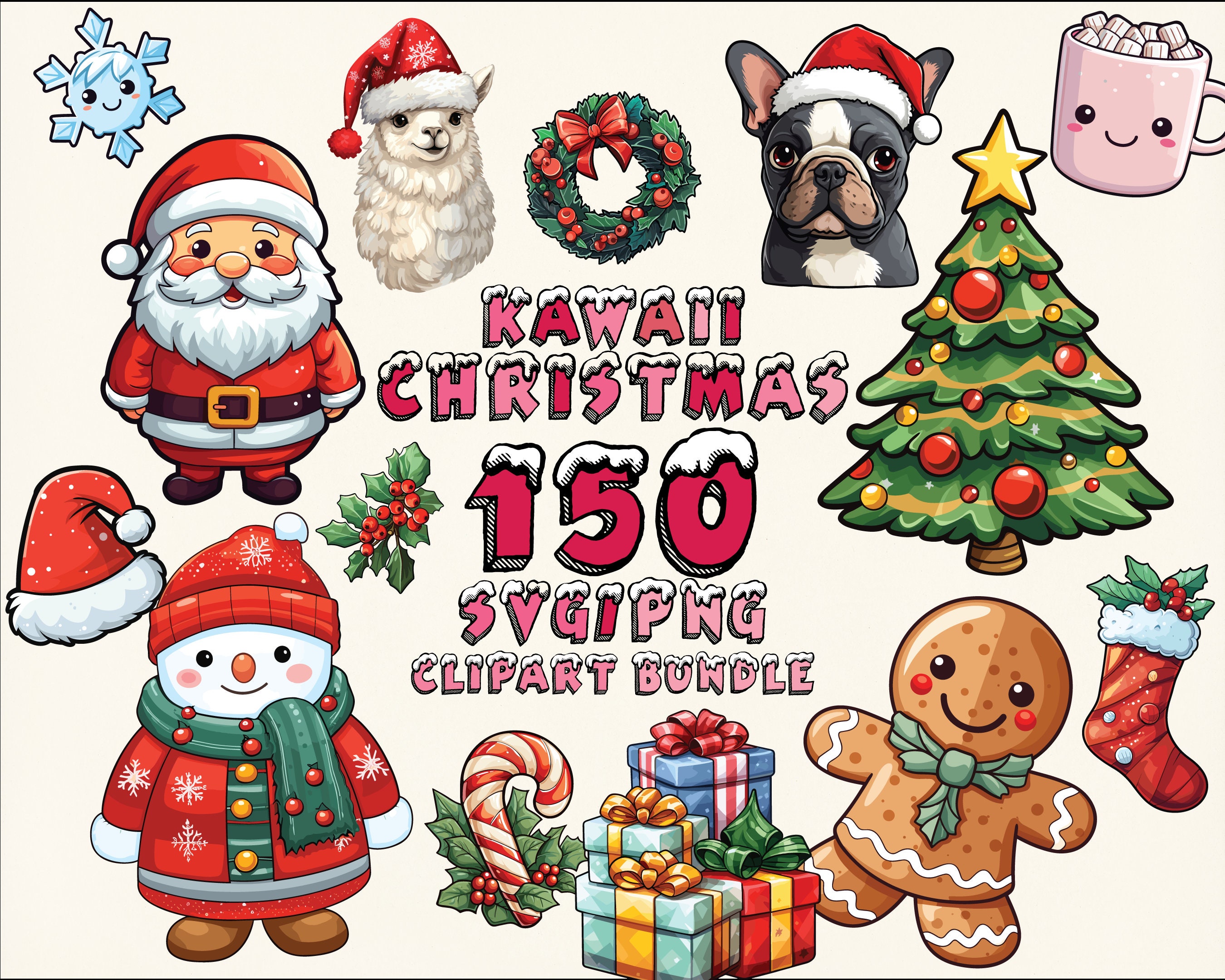Cute Christmas Clipart PNG 150 Kawaii Christmas Png Gift Clipart ...