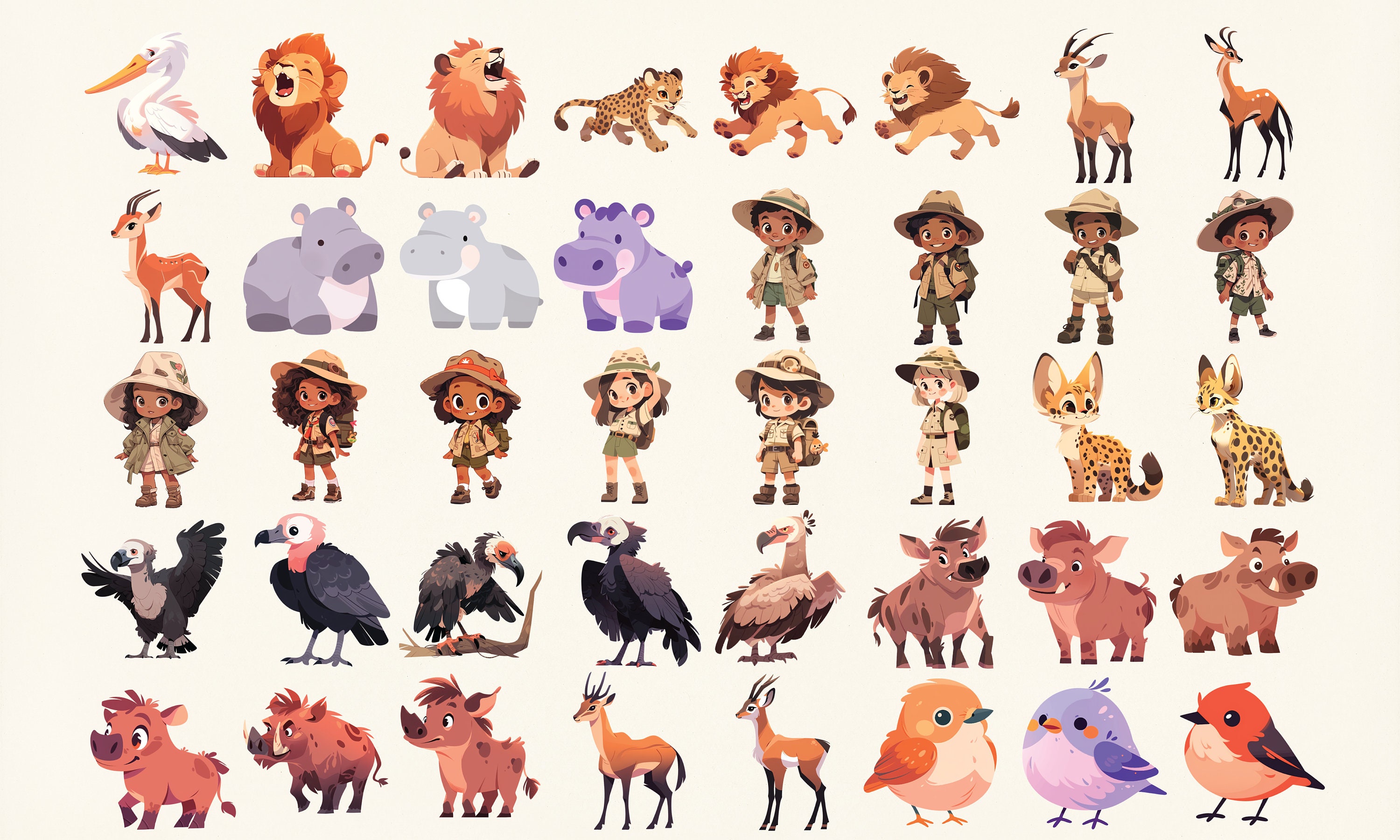 200 Cute Safari Bundle, Safari Animals Watercolor Clipart, Elephant ...