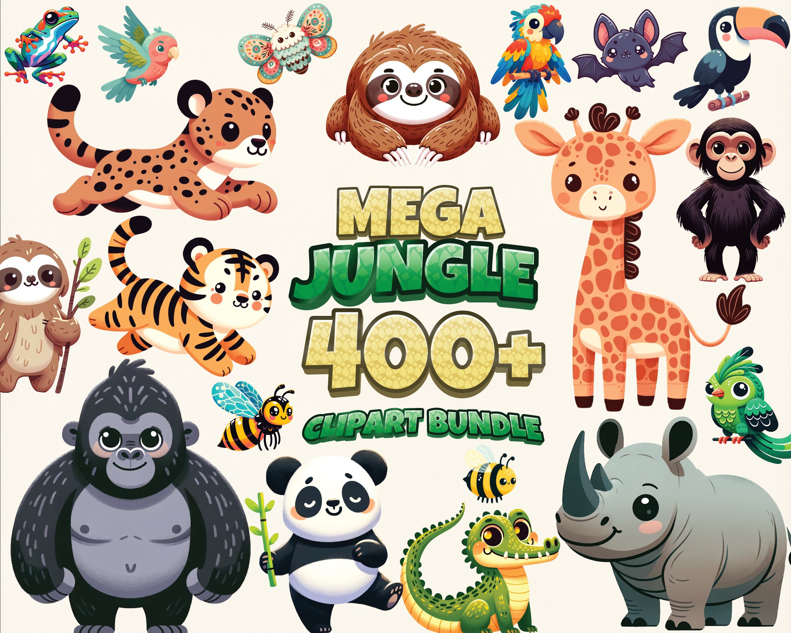 Mega Jungle Bundle 400+ Safari Baby Jungle Animals, Safari Clipart ...