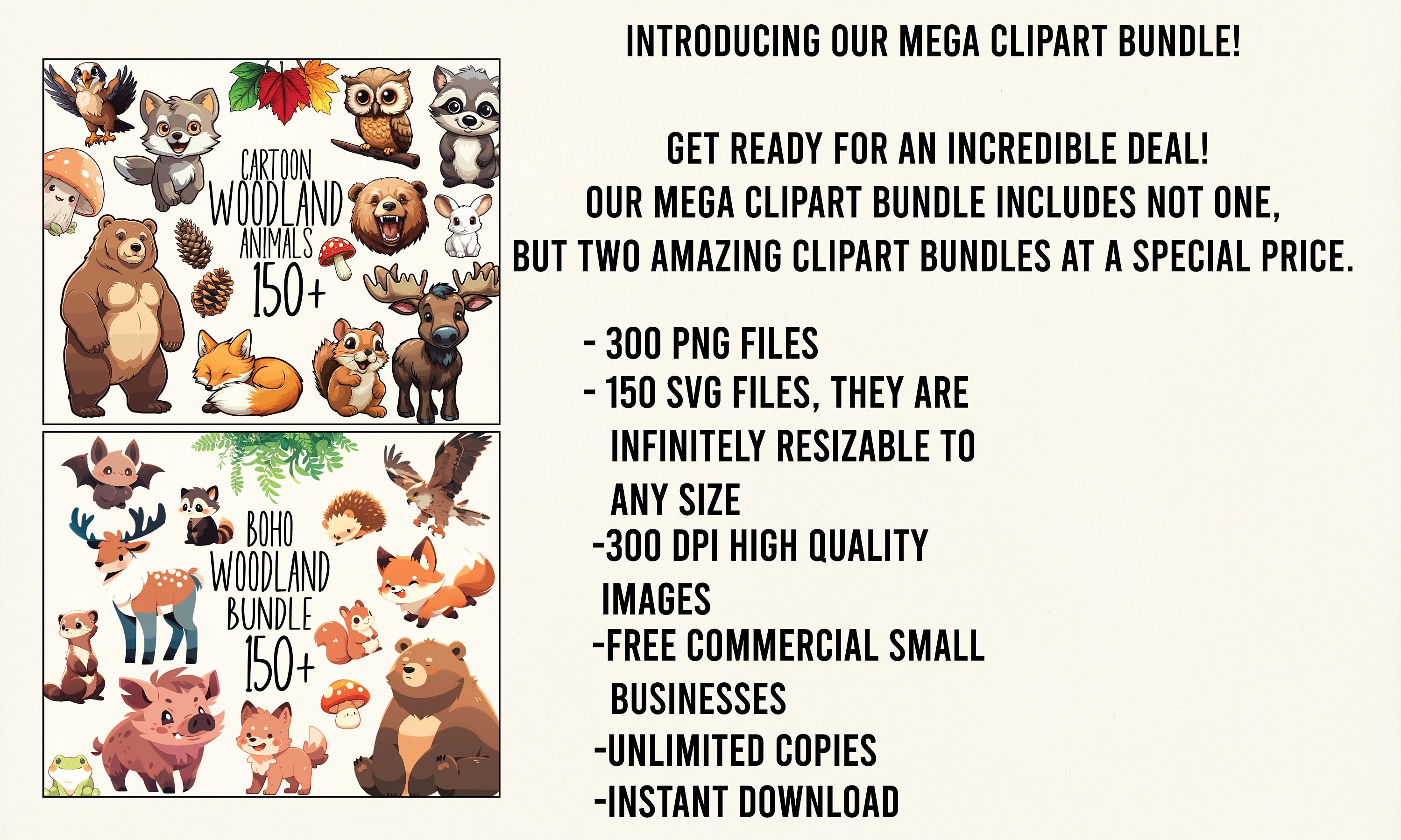 300 Mega Woodland Bundle Animals Clipart Watercolor Bundle, Commercial ...
