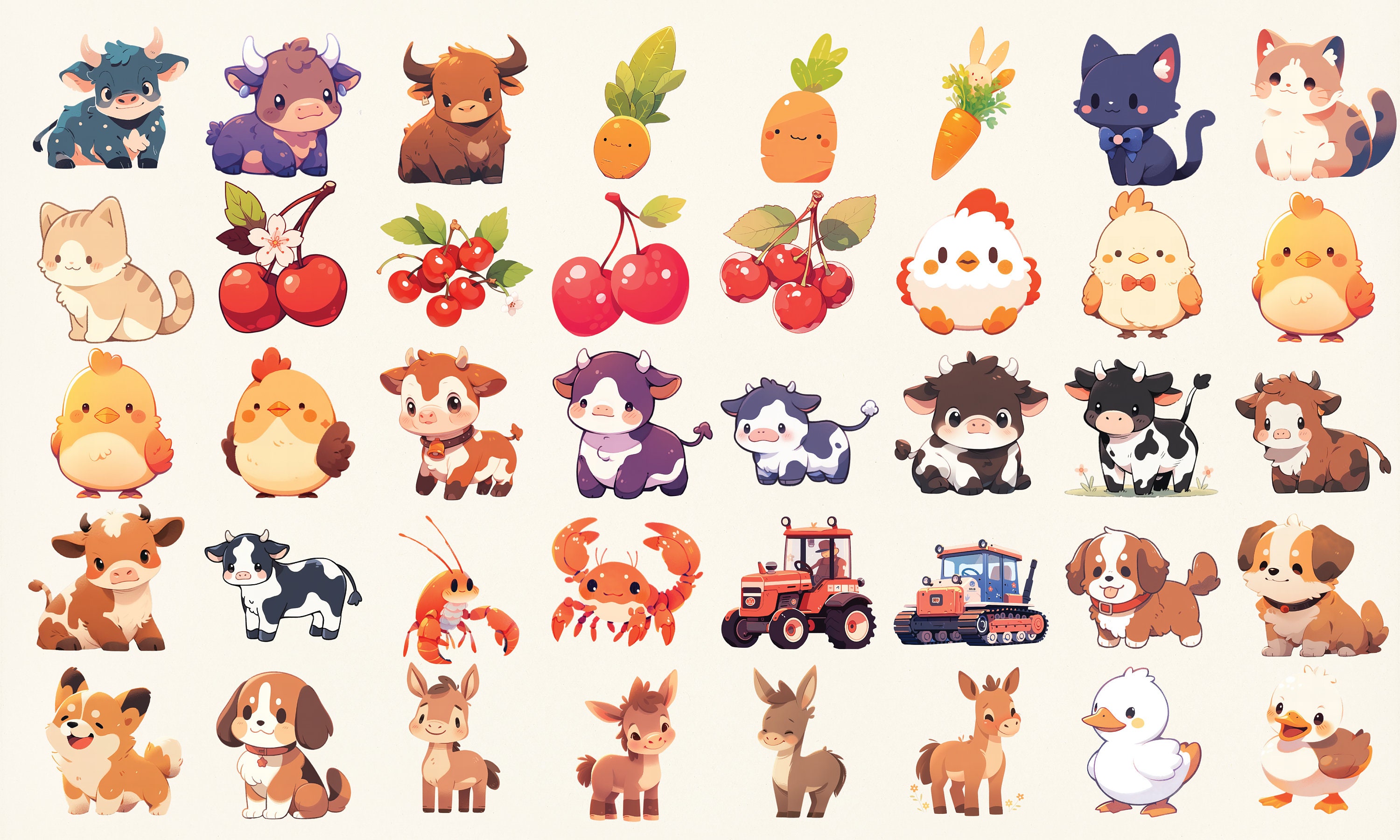 200+ Chibi Farm Bundle, Farm Clipart, Watercolor Farm, Nursery Clipart ...
