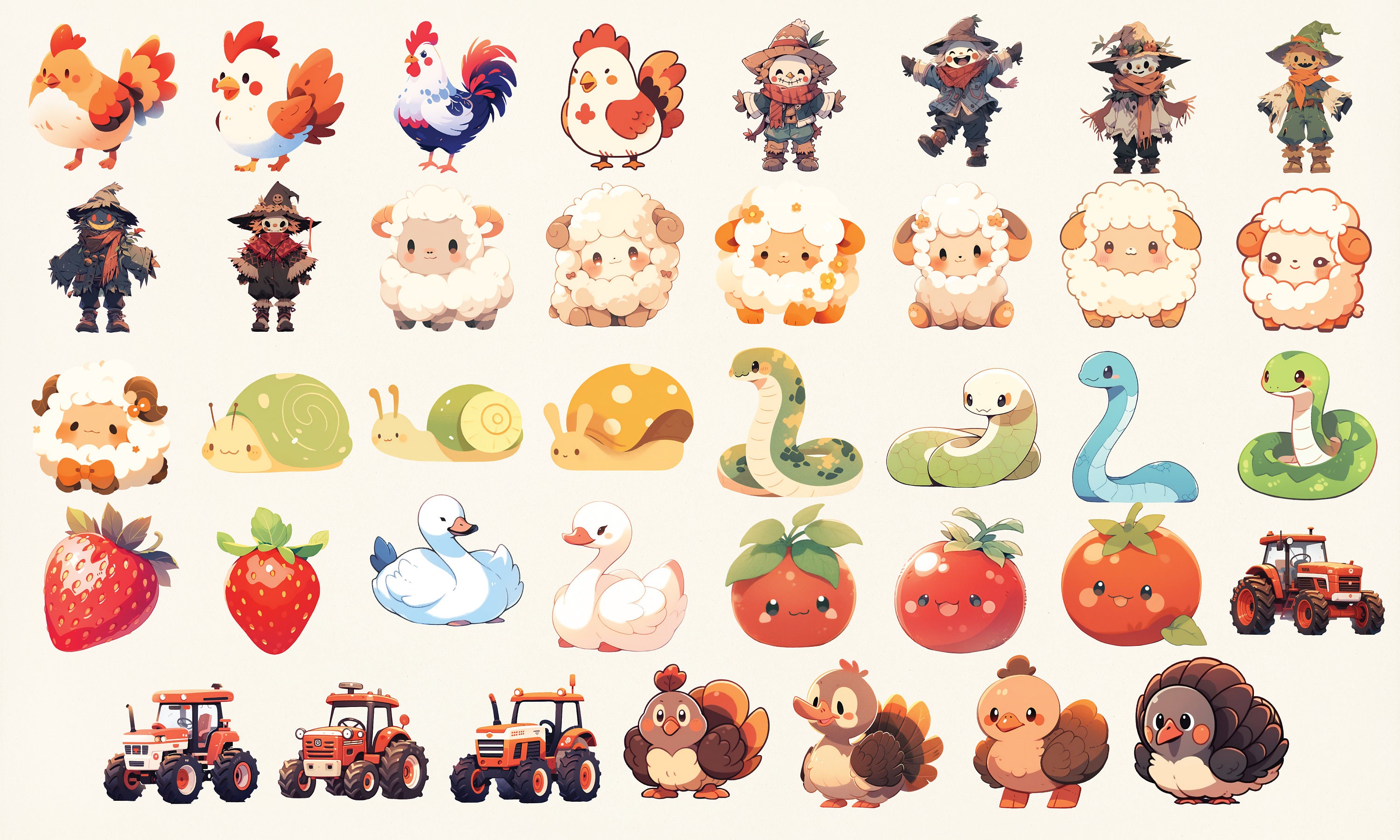 200+ Chibi Farm Bundle, Farm Clipart, Watercolor Farm, Nursery Clipart ...