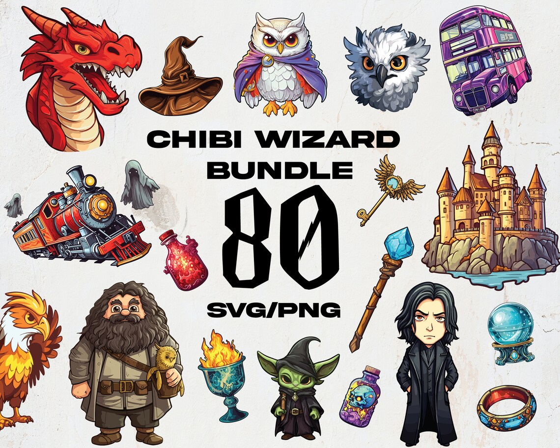 Chibi Wizard School Clipart Cute Witch Illustration Sticker Use Kawaii ...