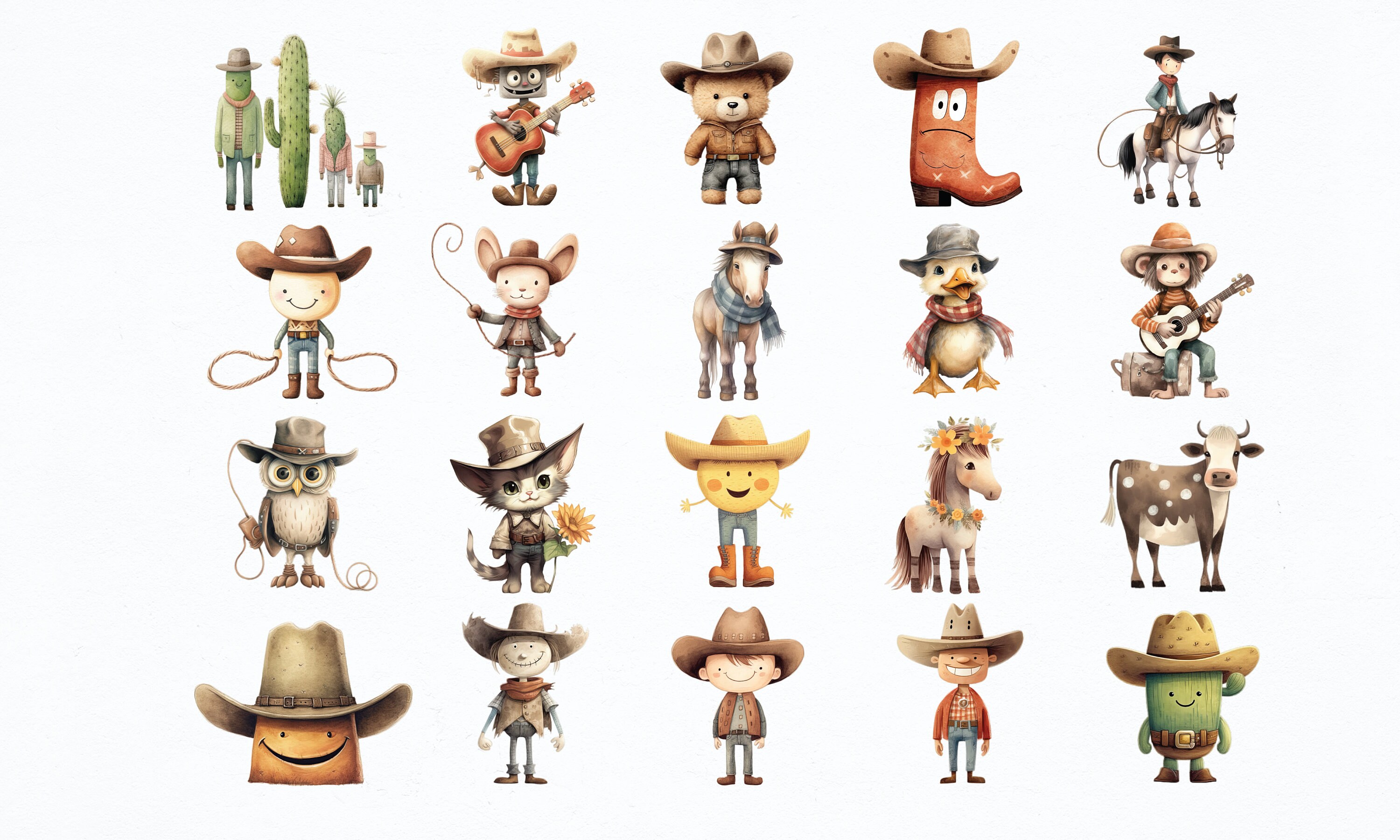 Cute Watercolor Western Clipart Texas Horse Ranch Cowboy Bundle PNG ...