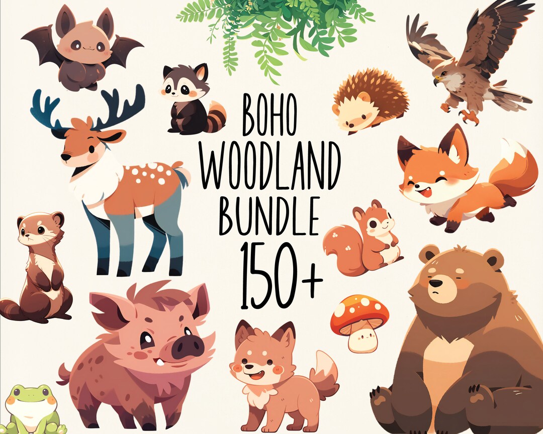 150+ Chibi Woodland Animals Clipart Watercolor Bundle, Commercial Use ...