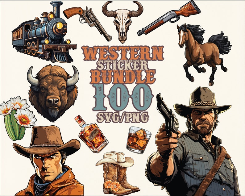 Western Clipart Bundle 100 I Texas Horse Ranch Cowboy Bundle PNG Format ...