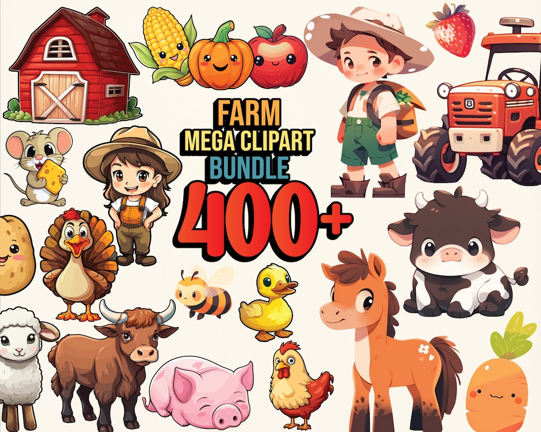 400+ Mega Farm Bundle, Farm Clipart, Farmyard Clipart Cute Farm Animals ...