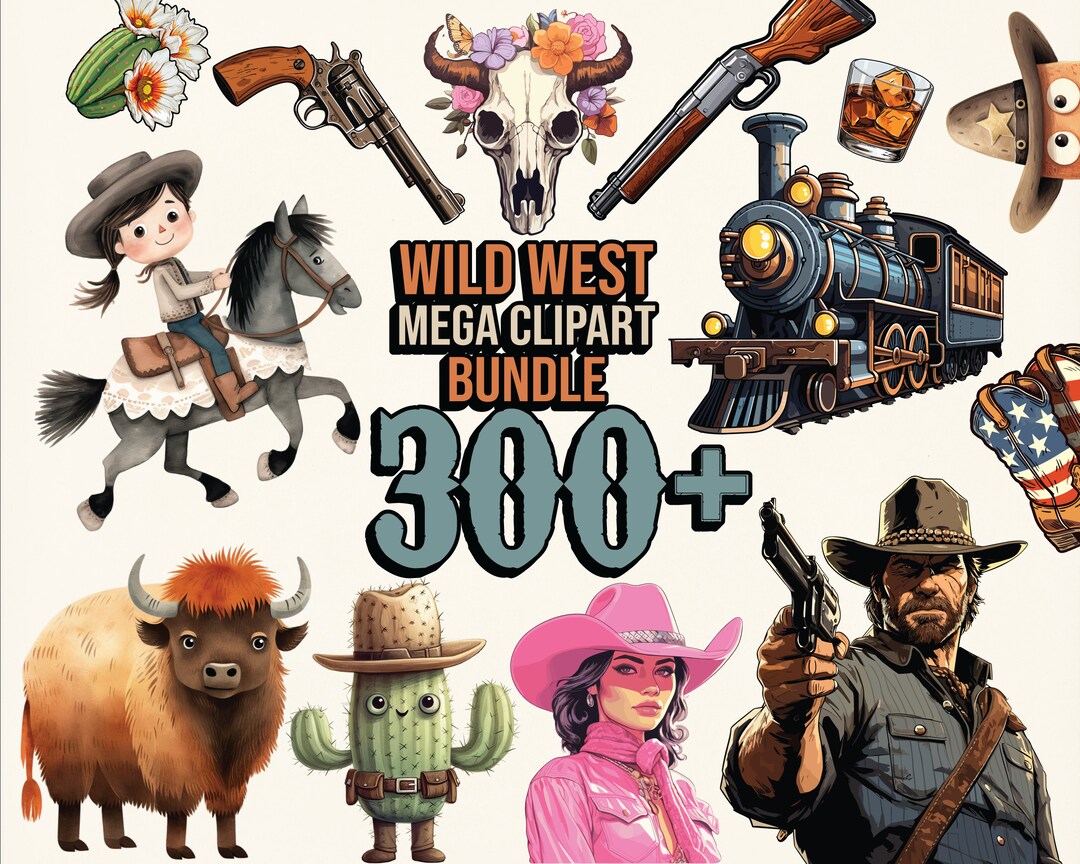 300+ Wild West Bundle Western Clipart Texas Horse Ranch Cowboy Bundle ...