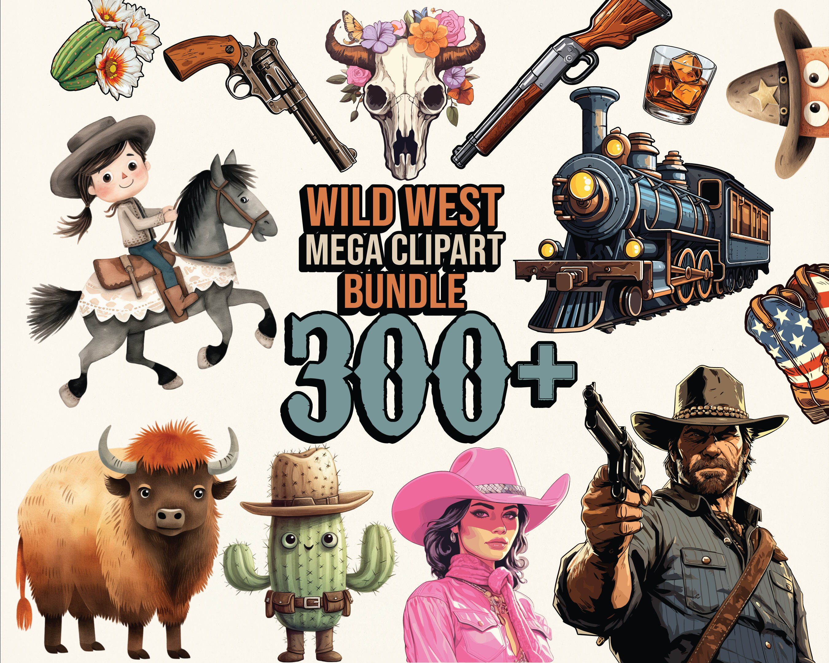 300+ Wild West Bundle Western Clipart Texas Horse Ranch Cowboy Bundle ...