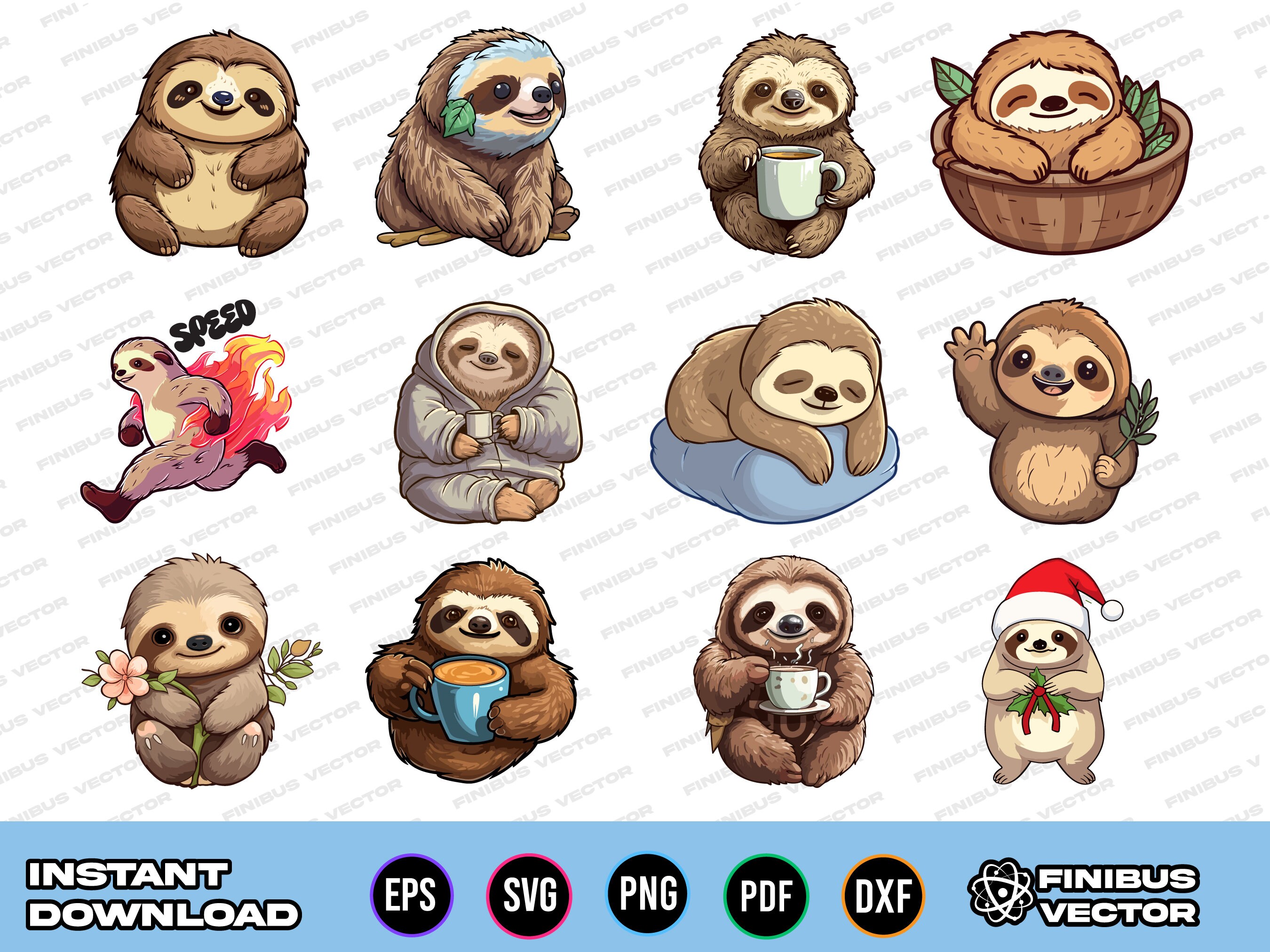 Sloth SVG Bundle 30+ Lazy Sloth Clipart Digital Files Ready to Use ...
