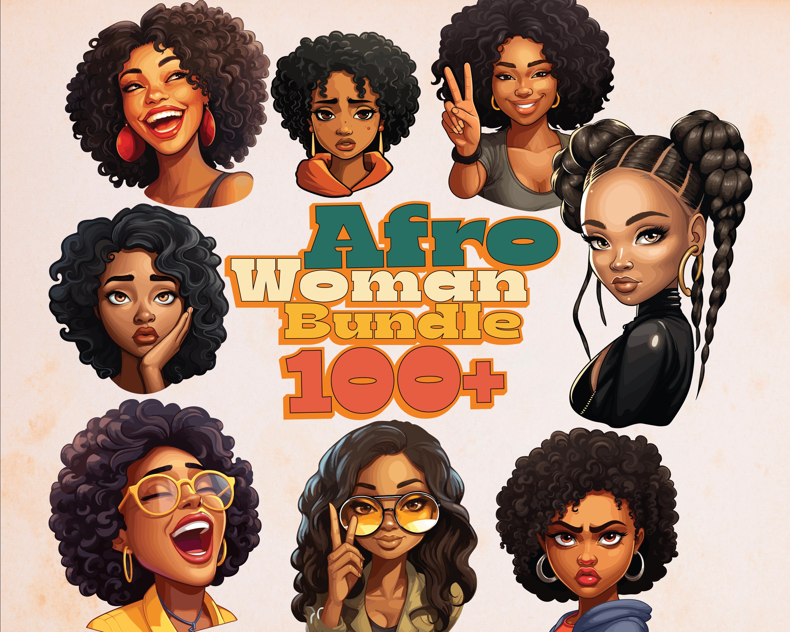 Afro Clipart 100, Afro Woman PNG, Afro Fashion Clipart, Afro Woman ...