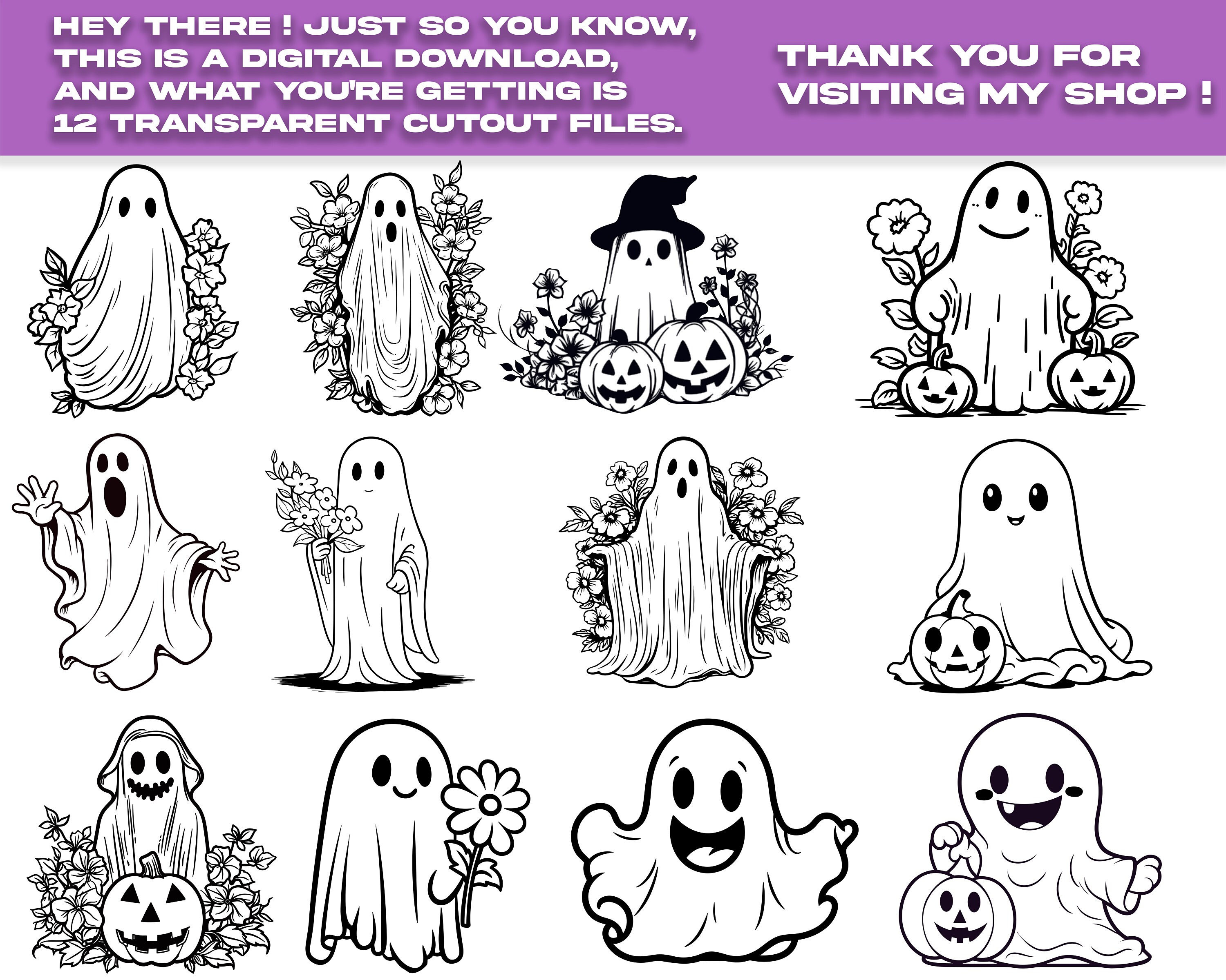 Daisy Ghost Bundle Svg, Spooky Season Svg, Floral Ghost Outline Svg ...