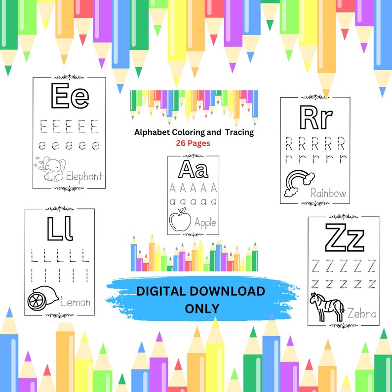 Printable Alphabet Coloring & Tracing Page Worksheets, Letters for Kids ...