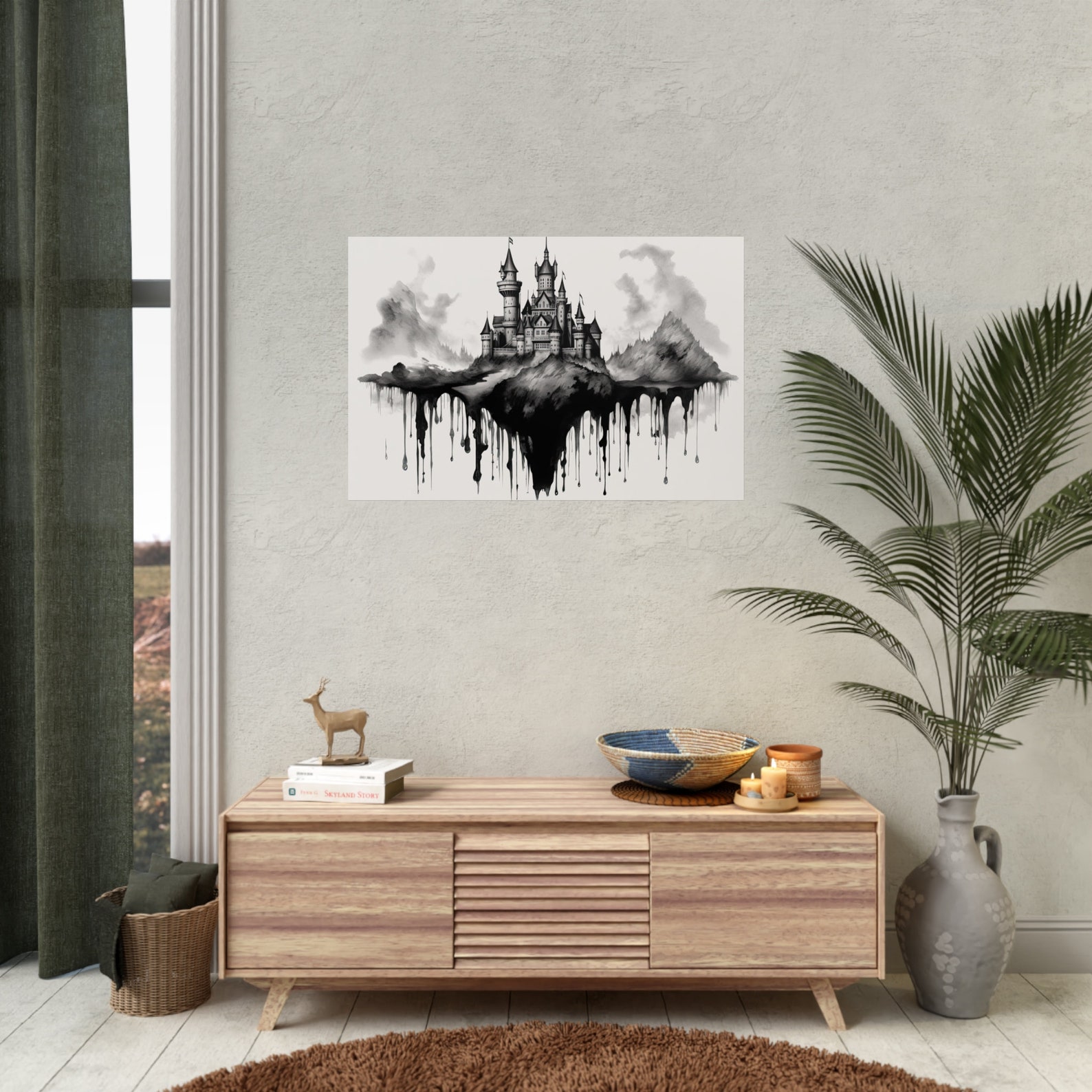 Castle in the Sky Ink Art Fantasy Artwork - Etsy