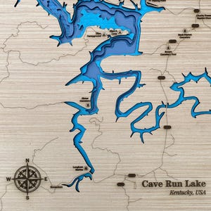 Cave Run Lake Topographical Map –laser Engraved 3D Wall Art Topography ...