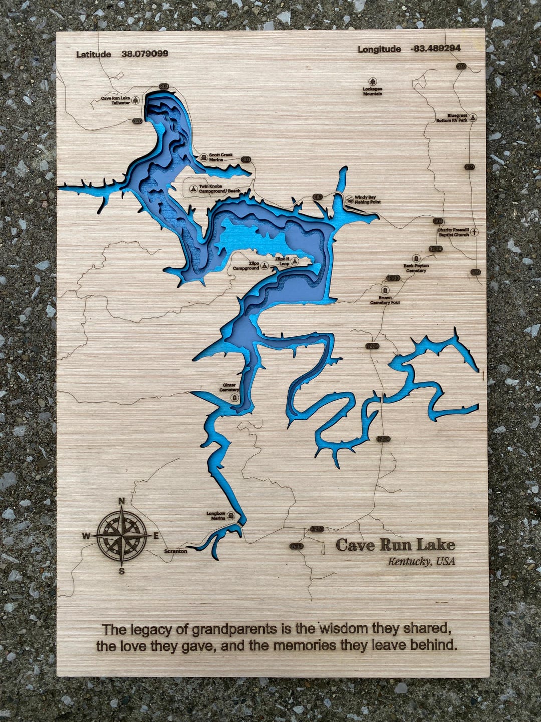 Cave Run Lake Topographical Map –laser Engraved 3D Wall Art Topography ...